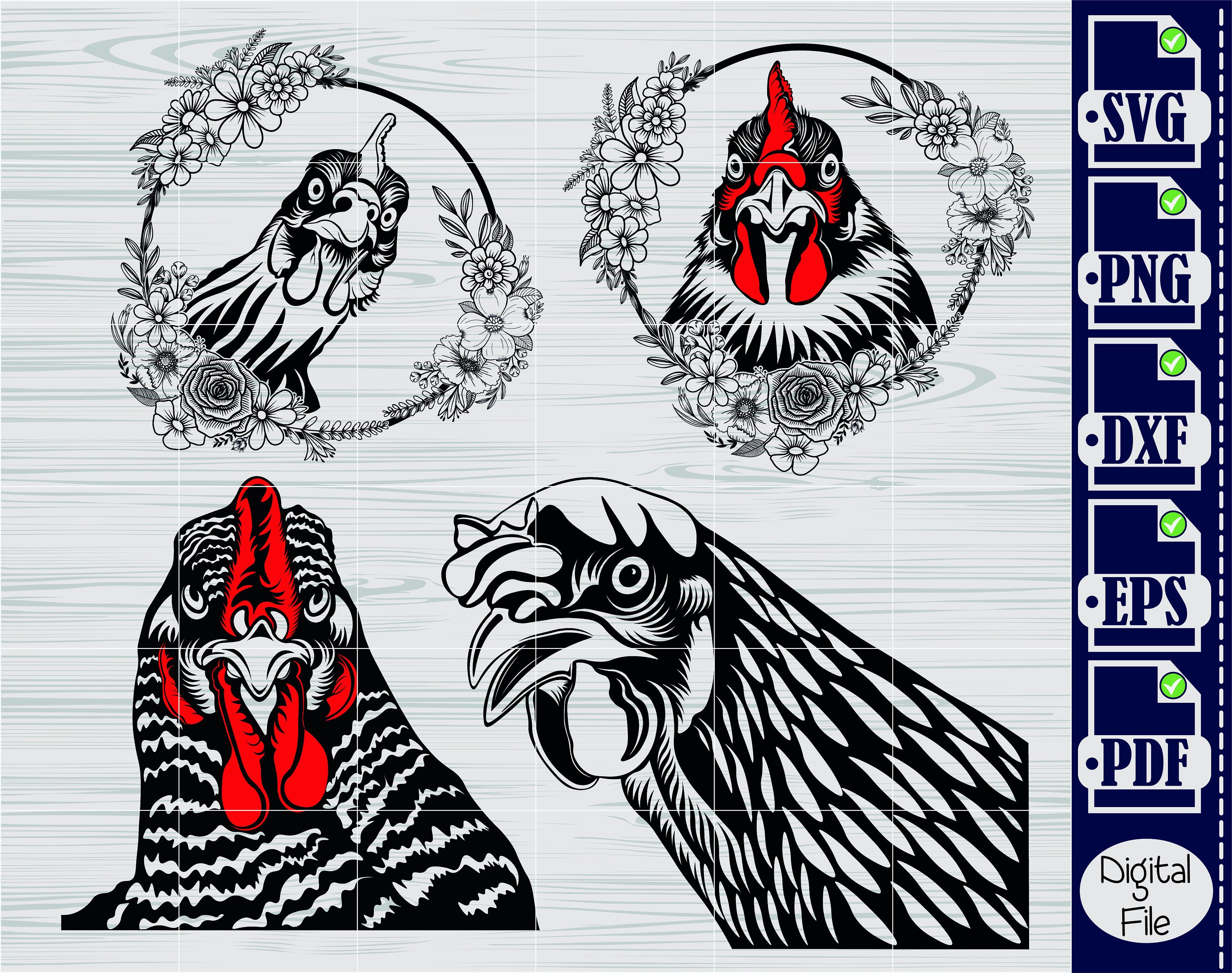 Chicken Svg Files 5 for Cricut Cute Rooster Clipart Farm - Etsy