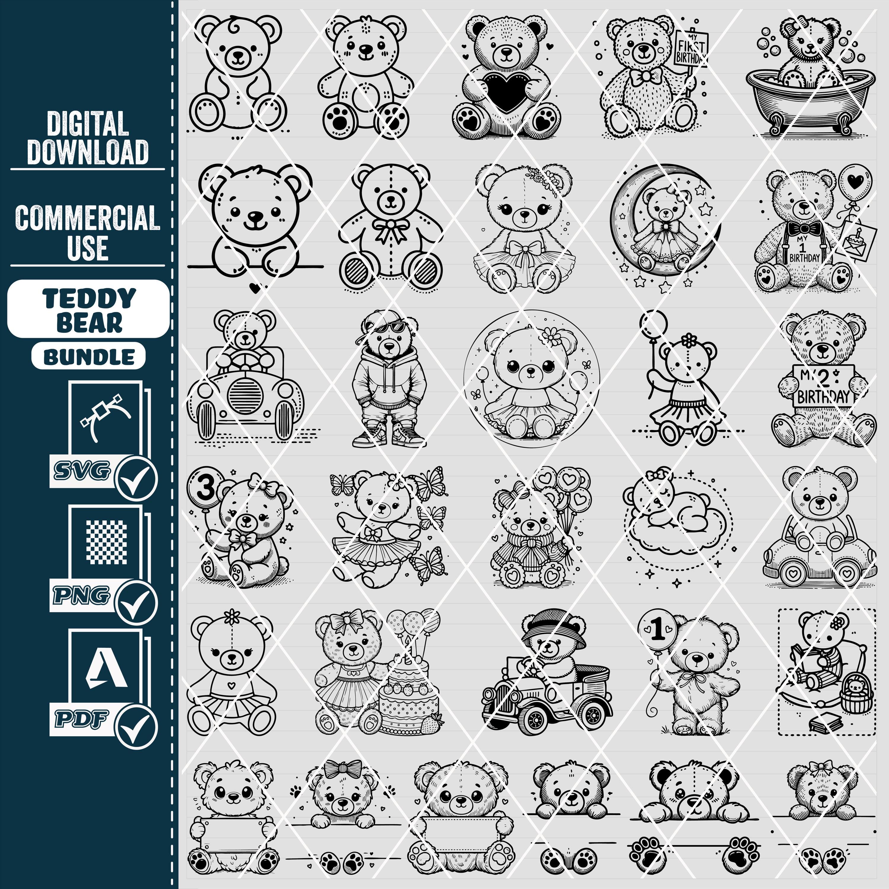 Teddy Bear Outline SVG Bundle, Bear Clipart (digital Download) - Etsy