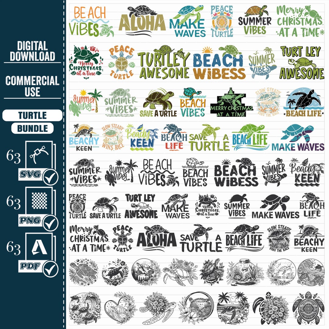 Floral Turtle SVG Bundle, Sea Turtle Clipart (digital Download) - Etsy