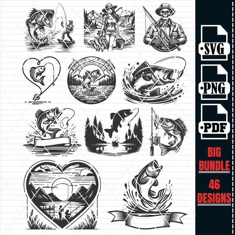 Fishing SVG Bundle, Fisherman Clipart, Cricut Silhouette Cut Files - Etsy