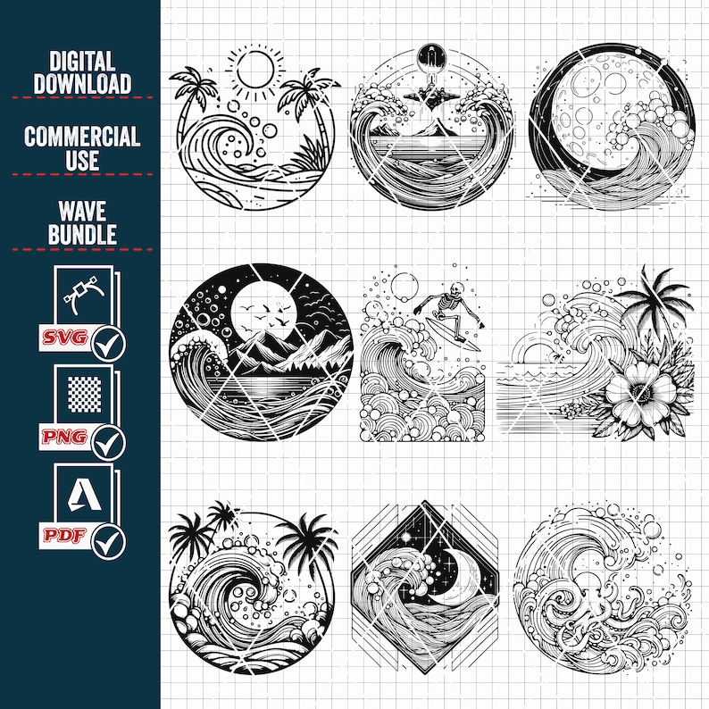 Floral Wave SVG Bundle, Beach Ocean Clipart (digital Download) - Etsy