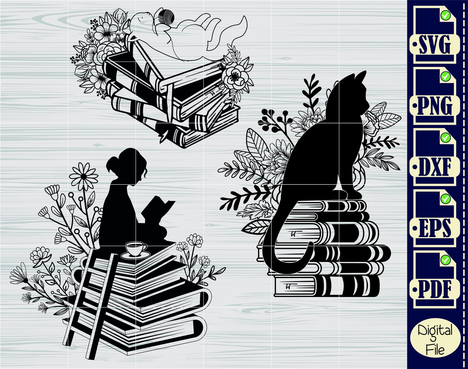 Books Svg 1 Floral Book SVG Reading SVG Girl and Book - Etsy