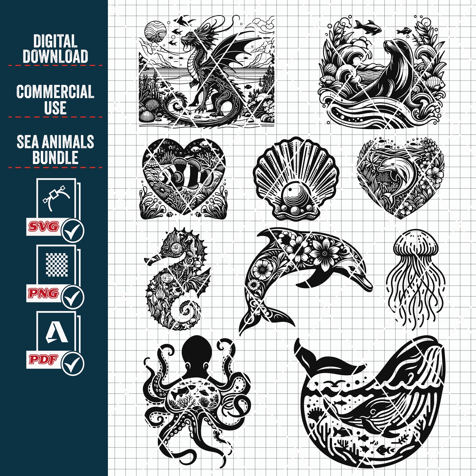 SEA ANIMALS SVG,1, Ocean Animals Svg, Ocean Creatures Svg, Svg Files ...