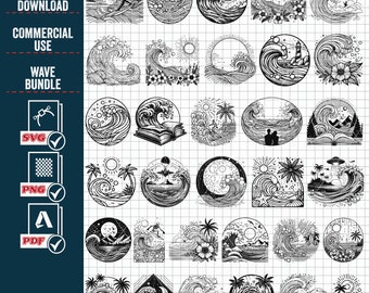 WAVE SVG BIG Bundle,#1, Floral Waves Svg Cut Files for Cricut, Wave ...