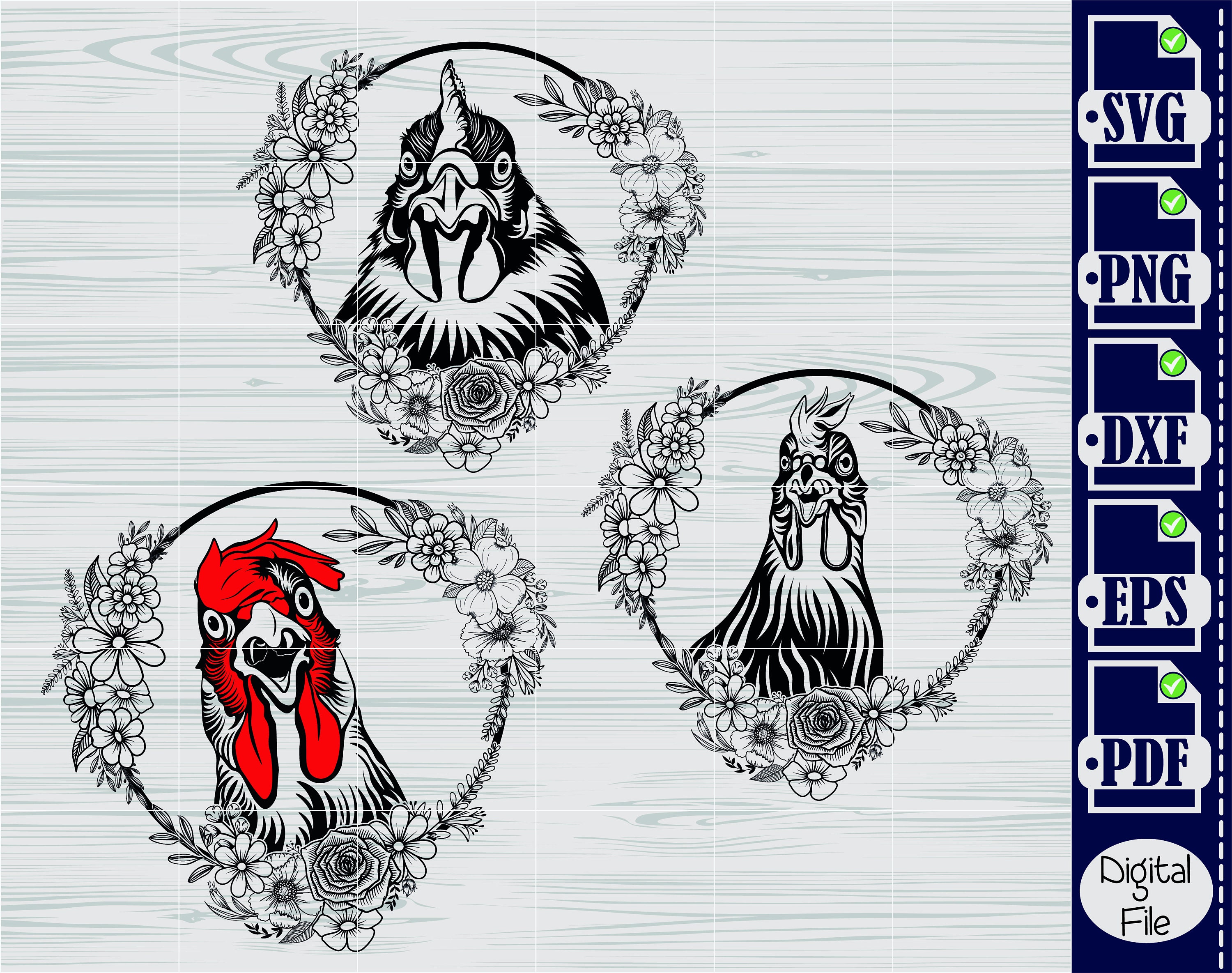 Chicken Svg Files 4 for Cricut Cute Rooster Clipart Farm - Etsy