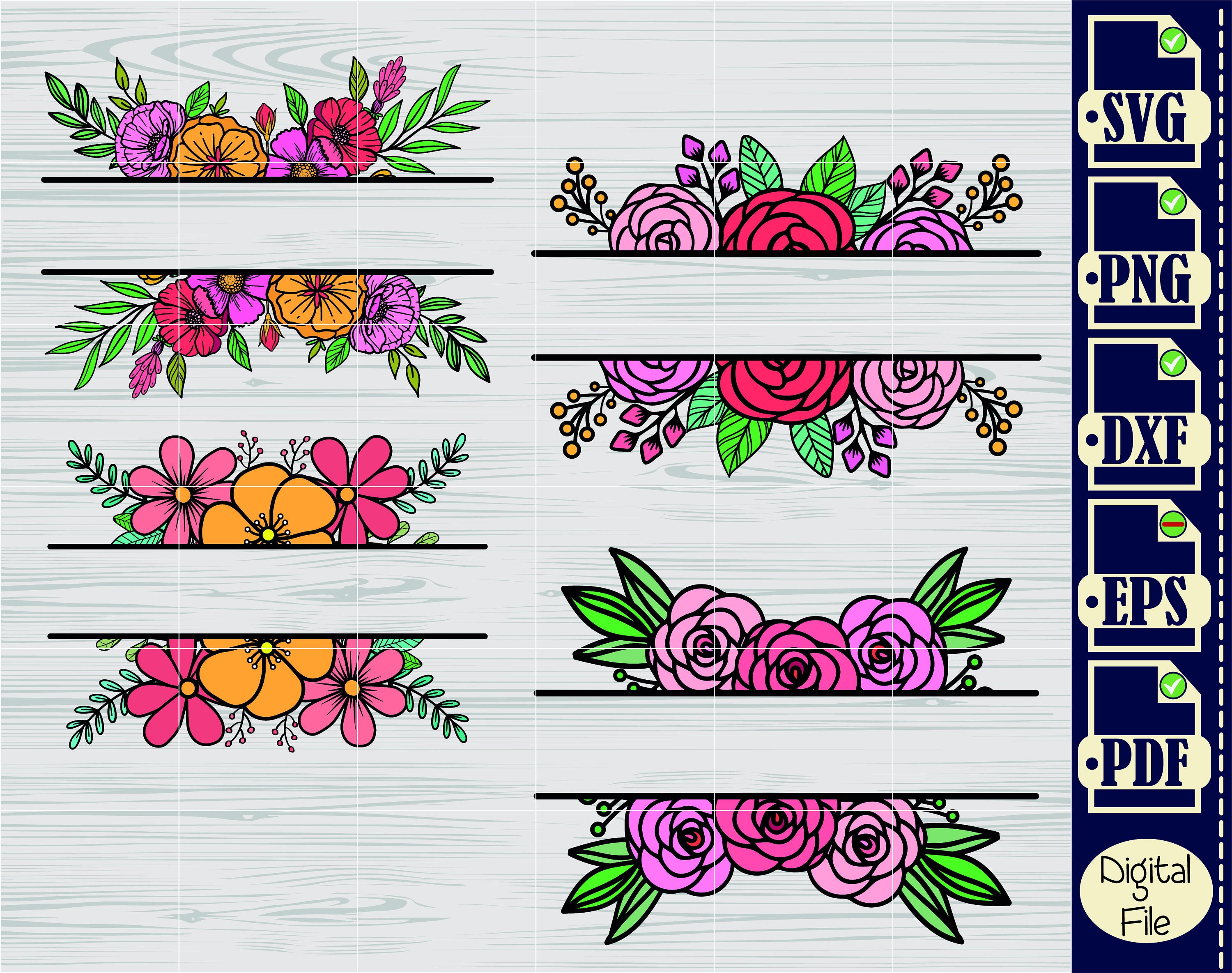Split Floral Frame SVG3 Split Flower Frame SVG Floral - Etsy