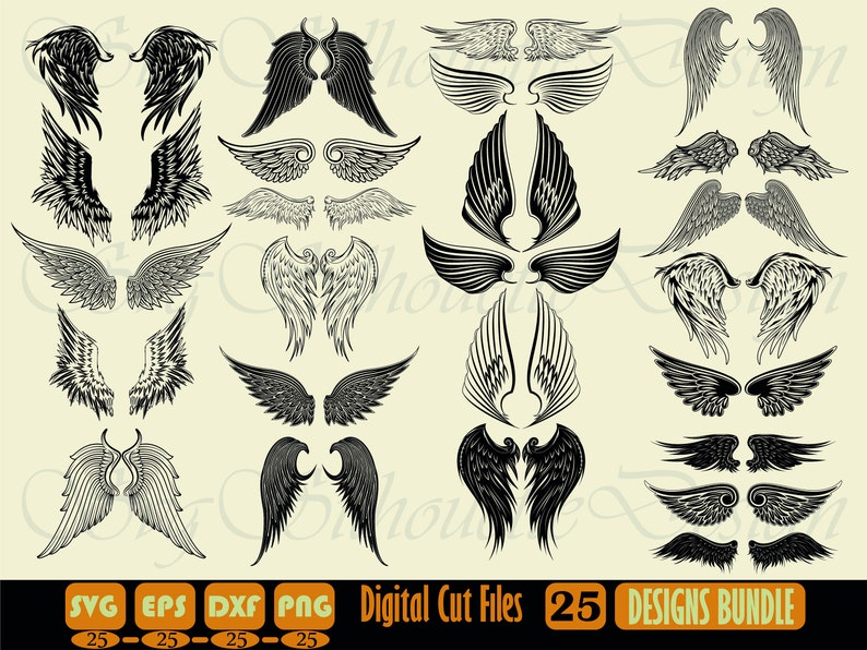 Wings Outline 1 SVG Bundle Wings Svg Wing SVG Wings | Etsy