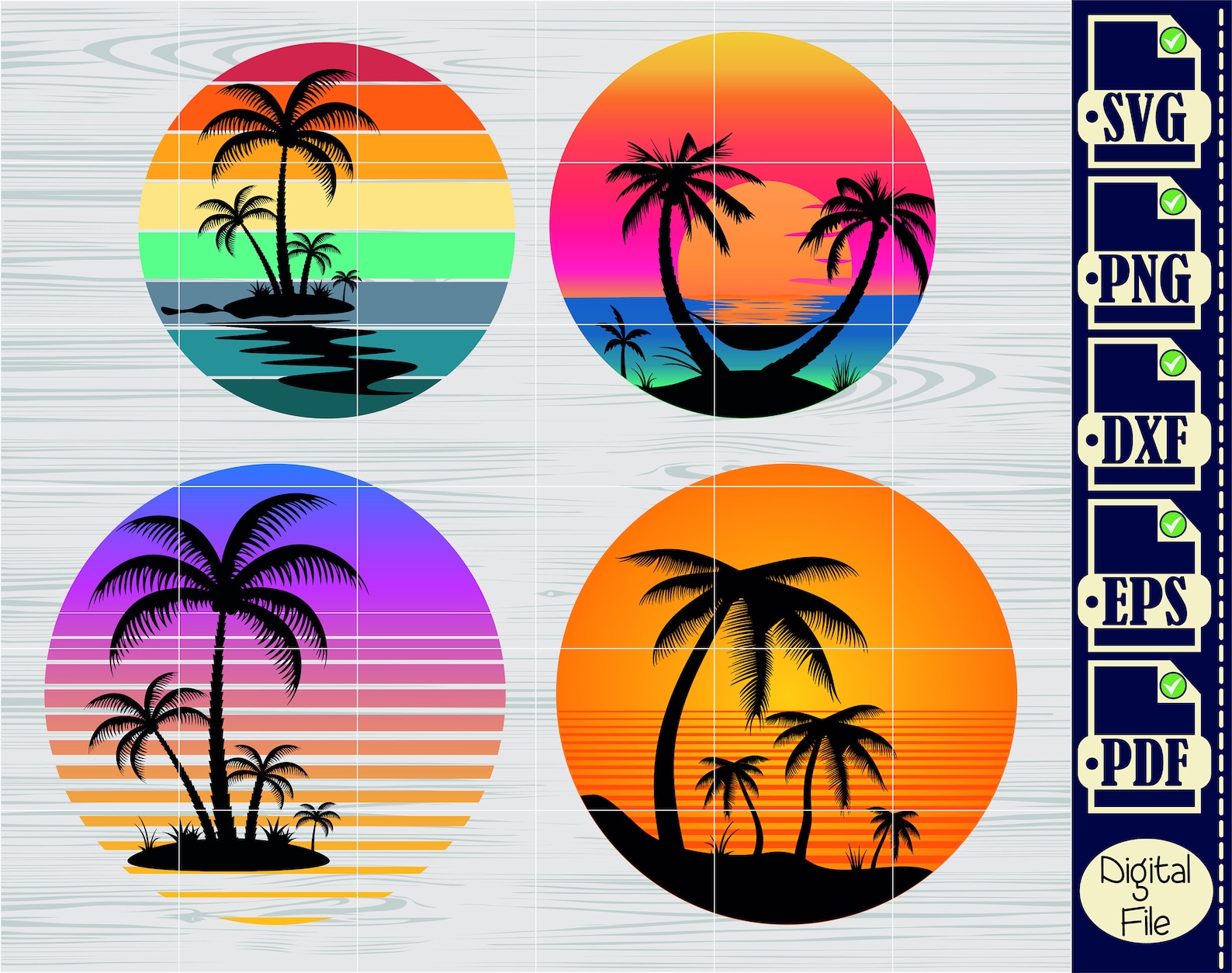 Sunset Palm Tree SVG Bundle, Beach Clipart (digital Files) - Etsy