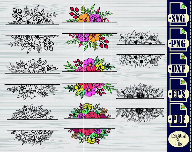 Split Floral Frame SVG1 Floral Border SVG Flower Monogram - Etsy