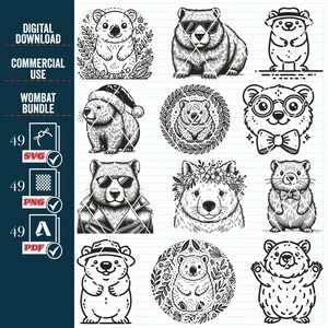 WOMBAT SVG PNG Big Bundle, Wombat Cut File, Animal Face Svg Cut File ...