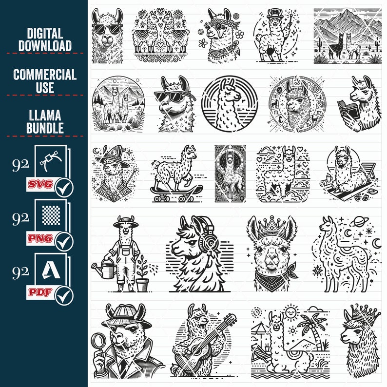 Llama SVG Mega Bundle, Clipart Silhouette (digital Download) - Etsy