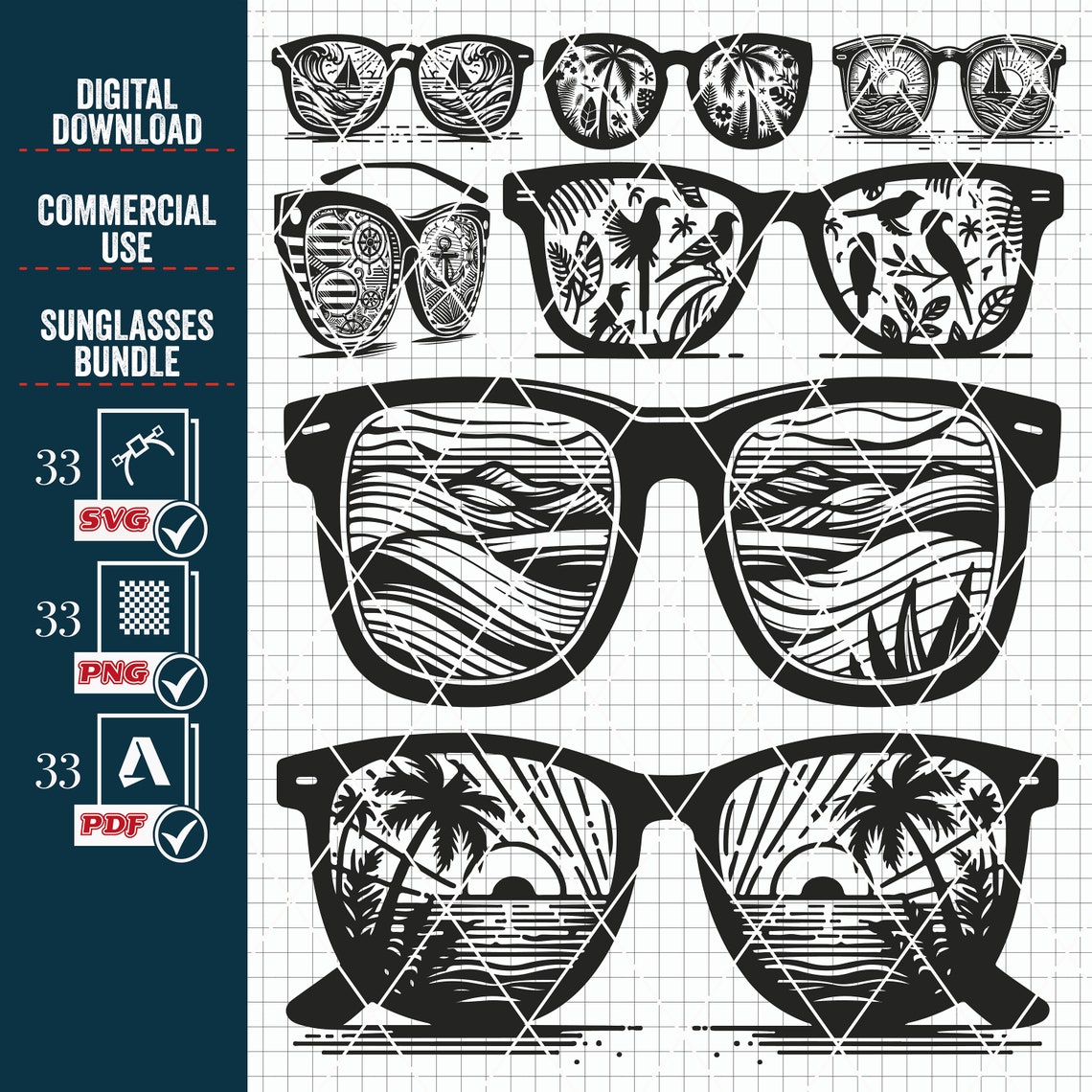 Beach Sunglasses SVG Bundle, Summer Vacation Cut Files (digital ...