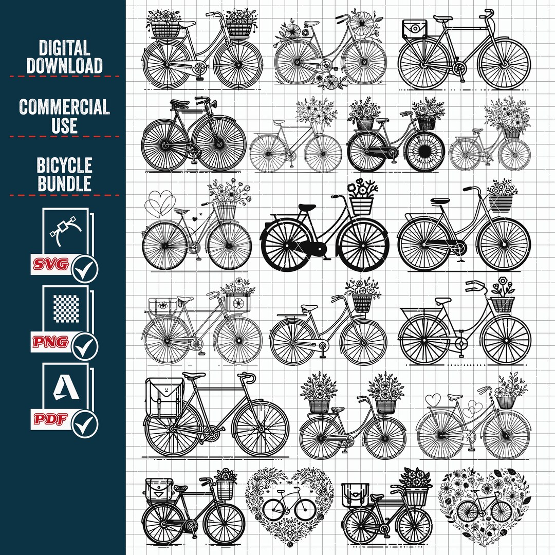 BICYCLE SVG, Floral Bicycle Png, Bike Svg, Bike Clipart, Mountain Bike ...