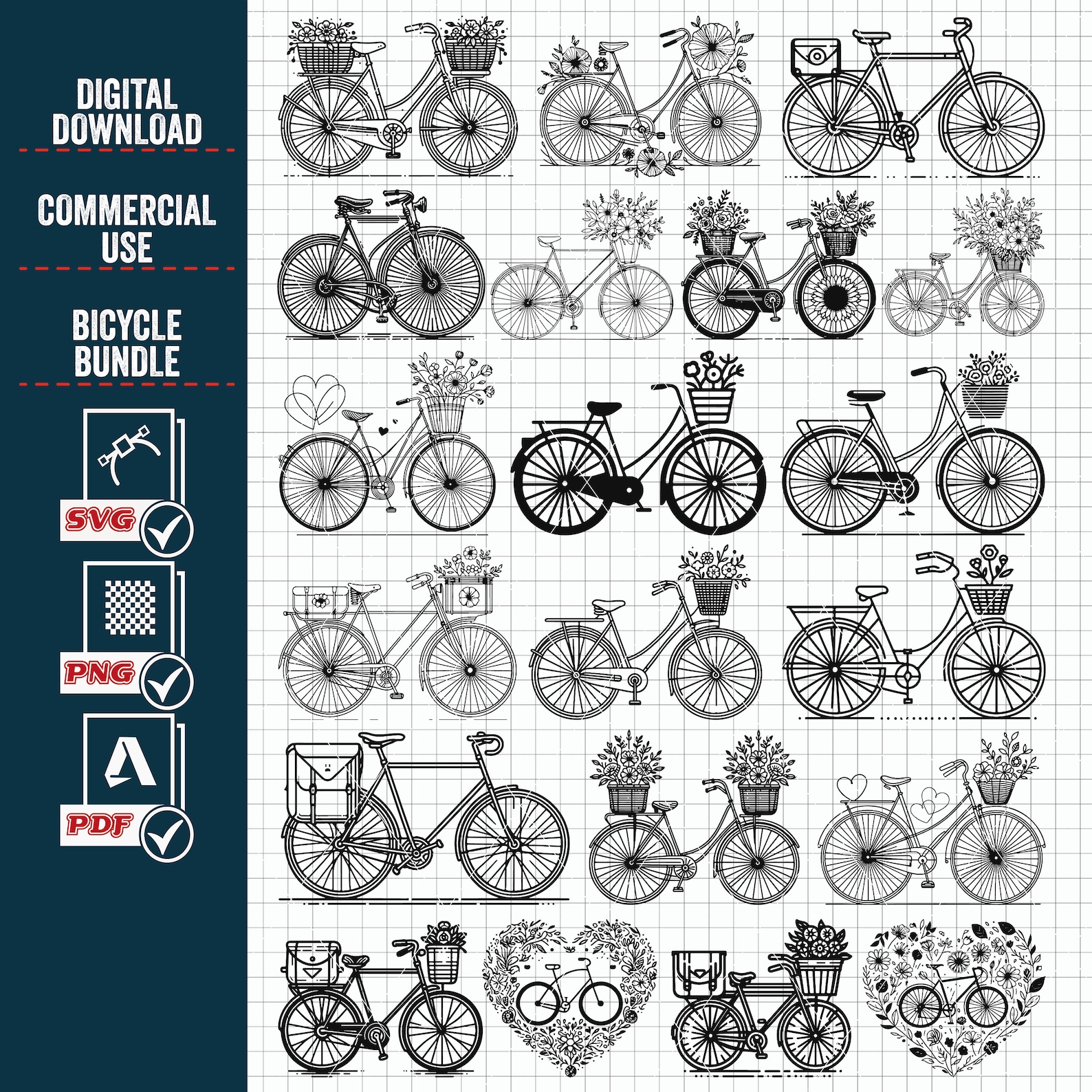 BICYCLE SVG, Floral Bicycle Png, Bike Svg, Bike Clipart, Mountain Bike ...