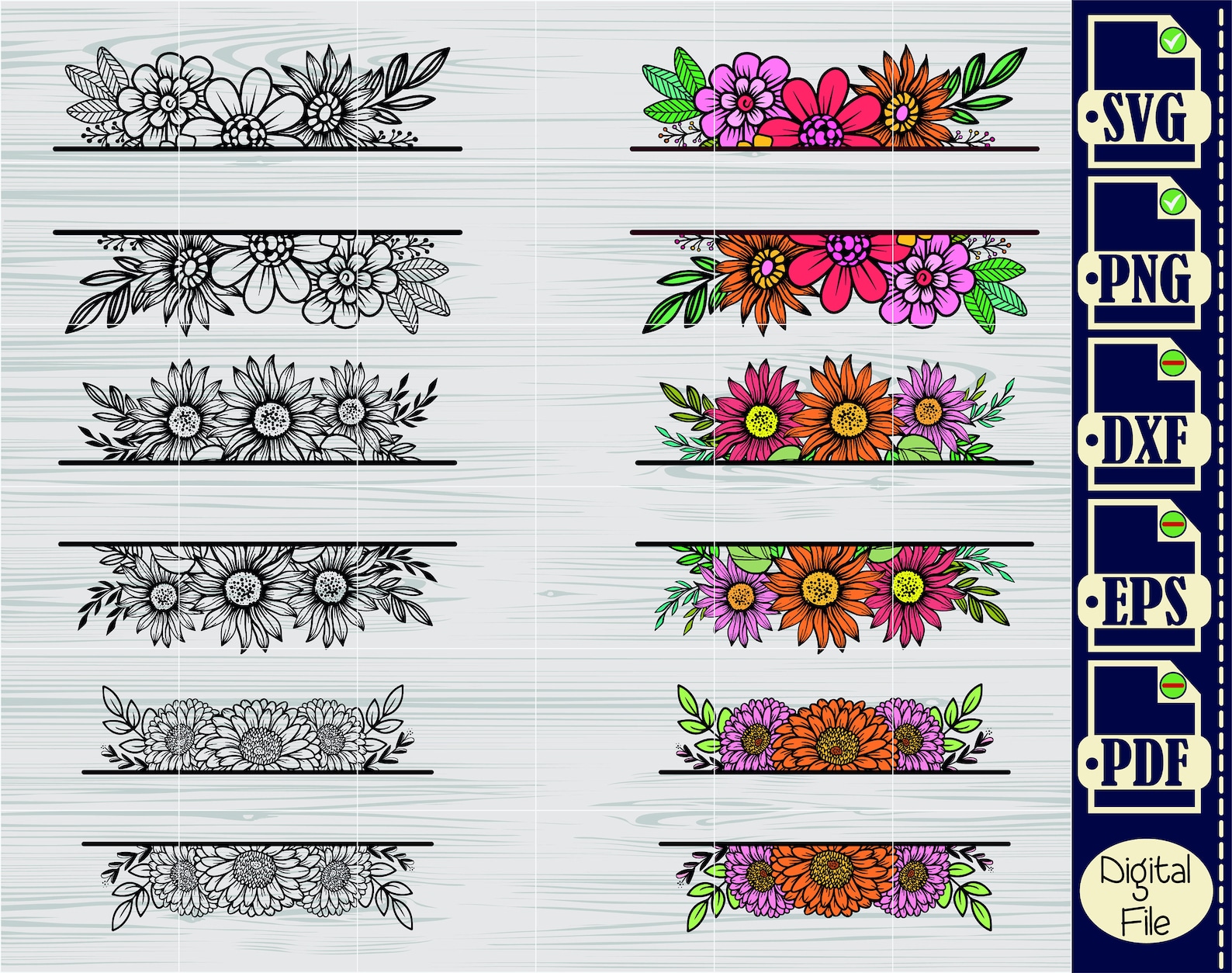 Split Floral Frame SVG1 Floral Border SVG Flower Monogram - Etsy