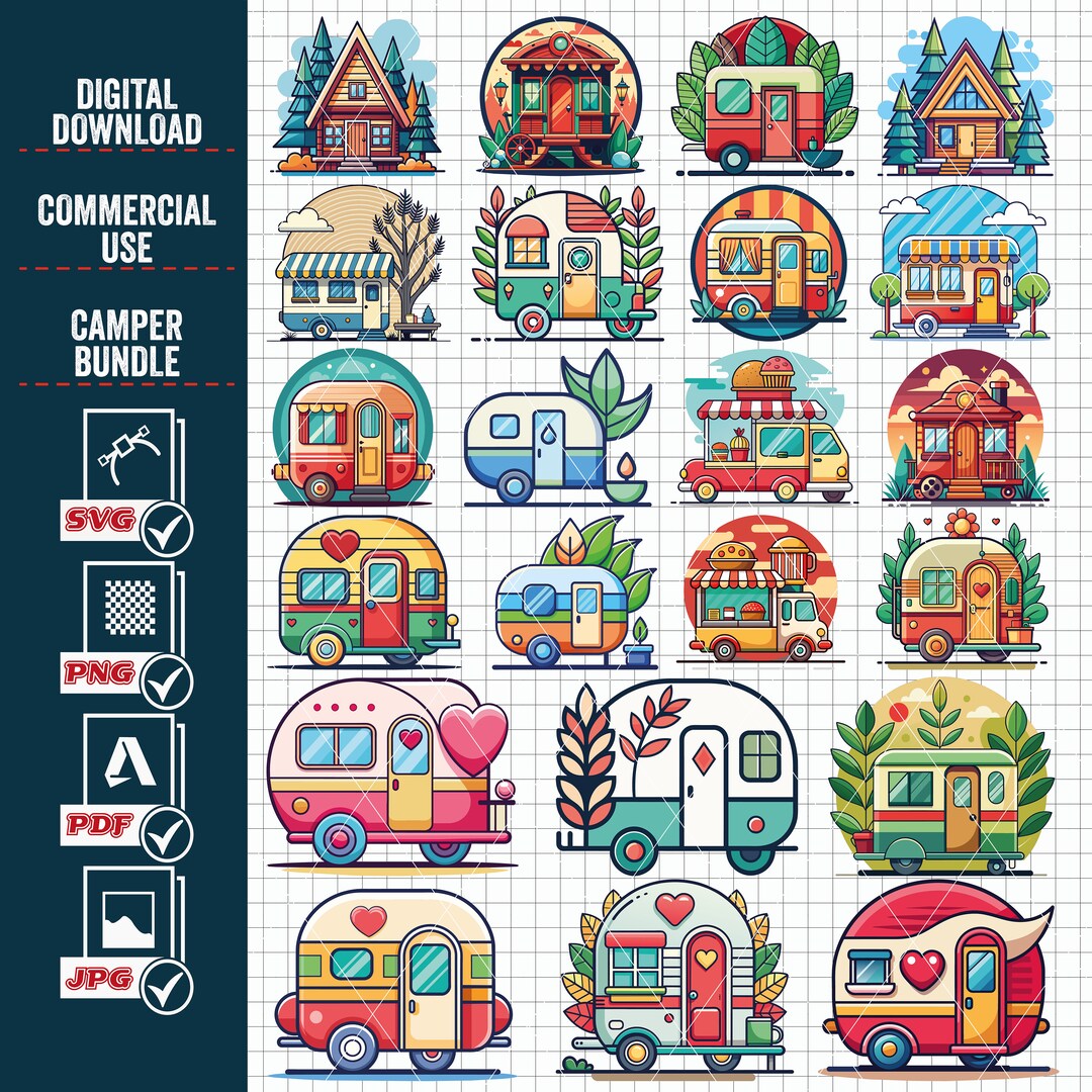 CARAVAN SVG BIG Bundle, Happy Camper Svg, Floral Camper Png, Car Svg ...