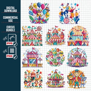 Circus Carnival Clipart Bundle, SVG PNG Cut Files - Etsy