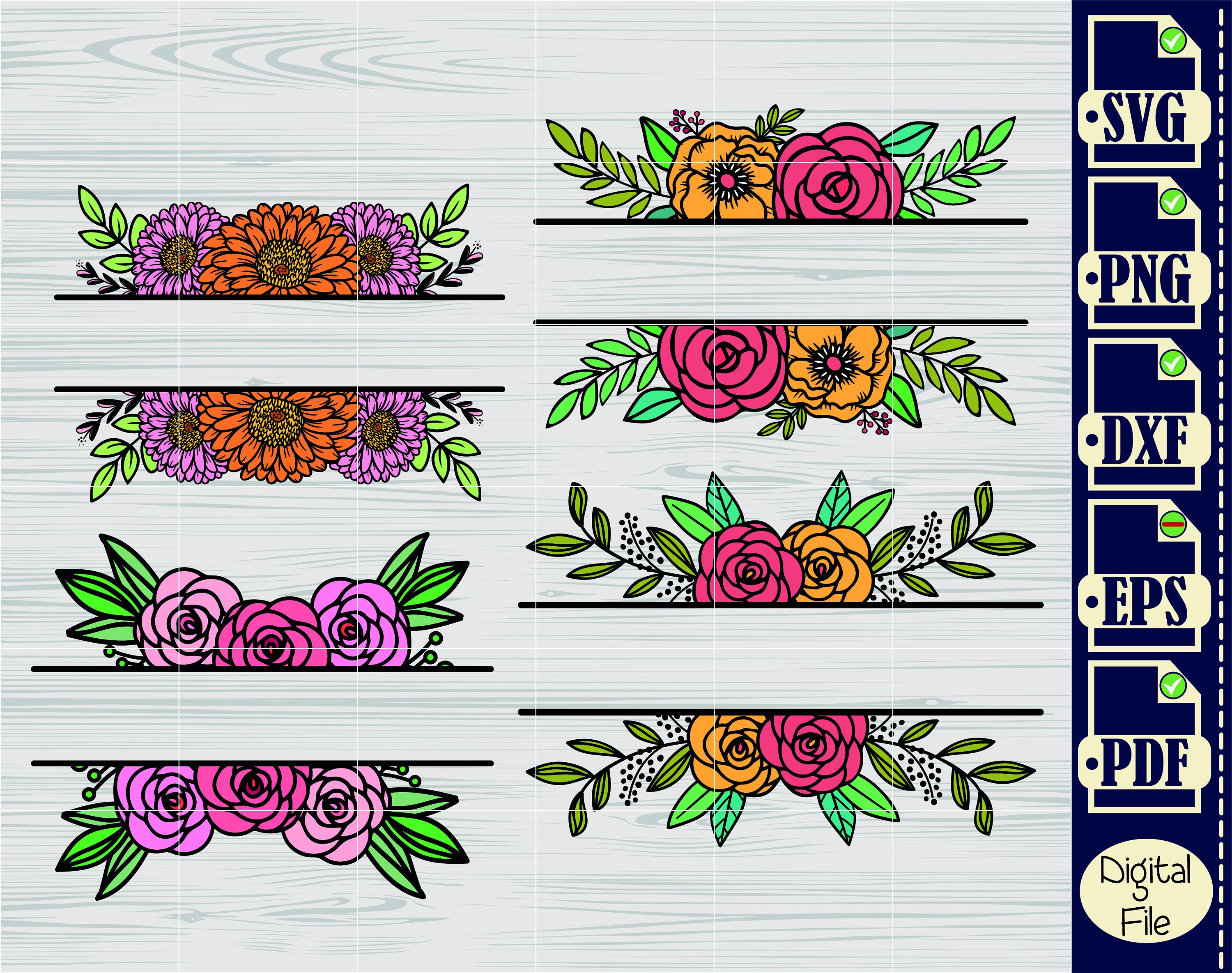 Split Floral Frame SVG3 Split Flower Frame SVG Floral - Etsy
