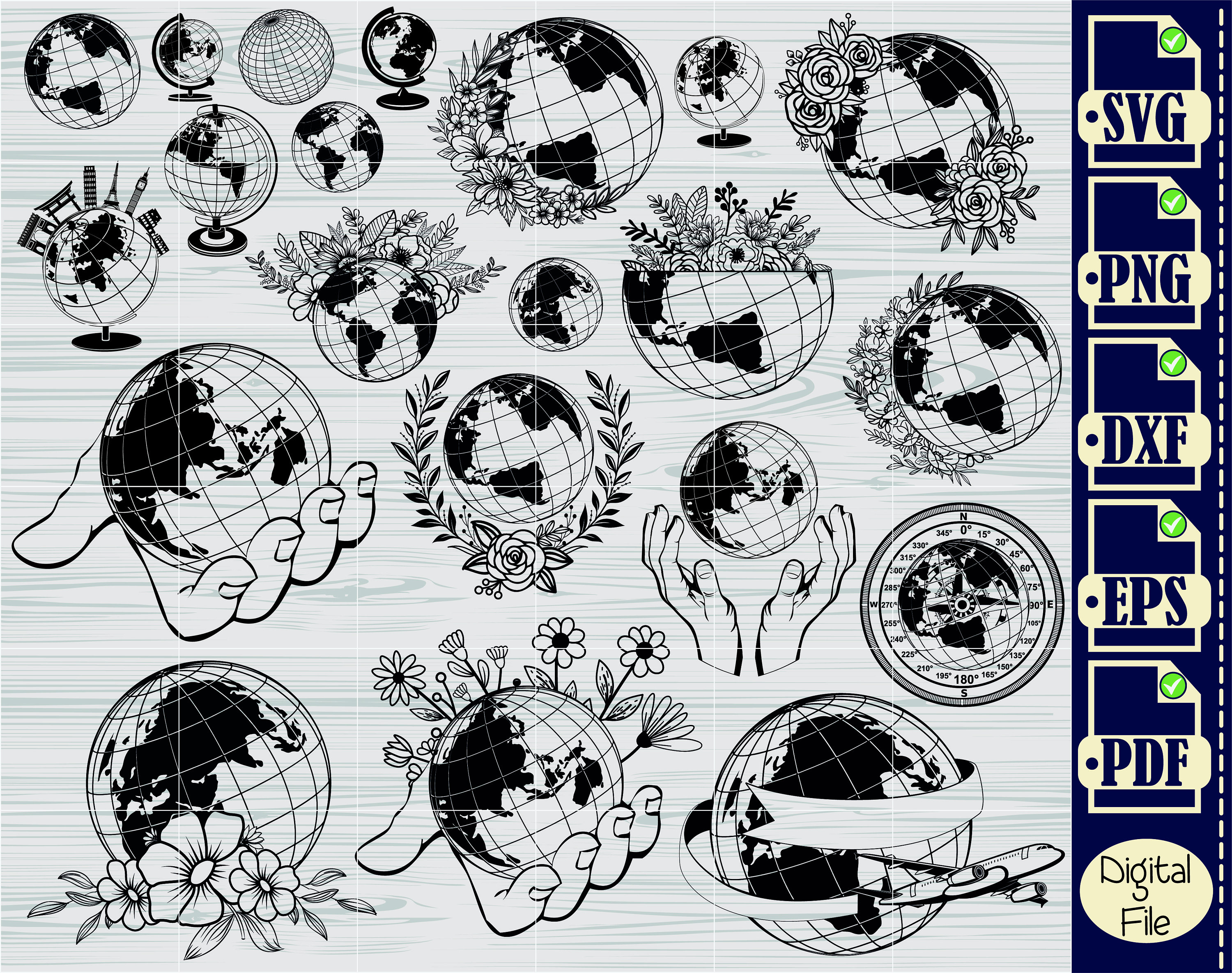 Globe SVG Earth SVG Bundle World Clipart Floral Globe Cut - Etsy UK