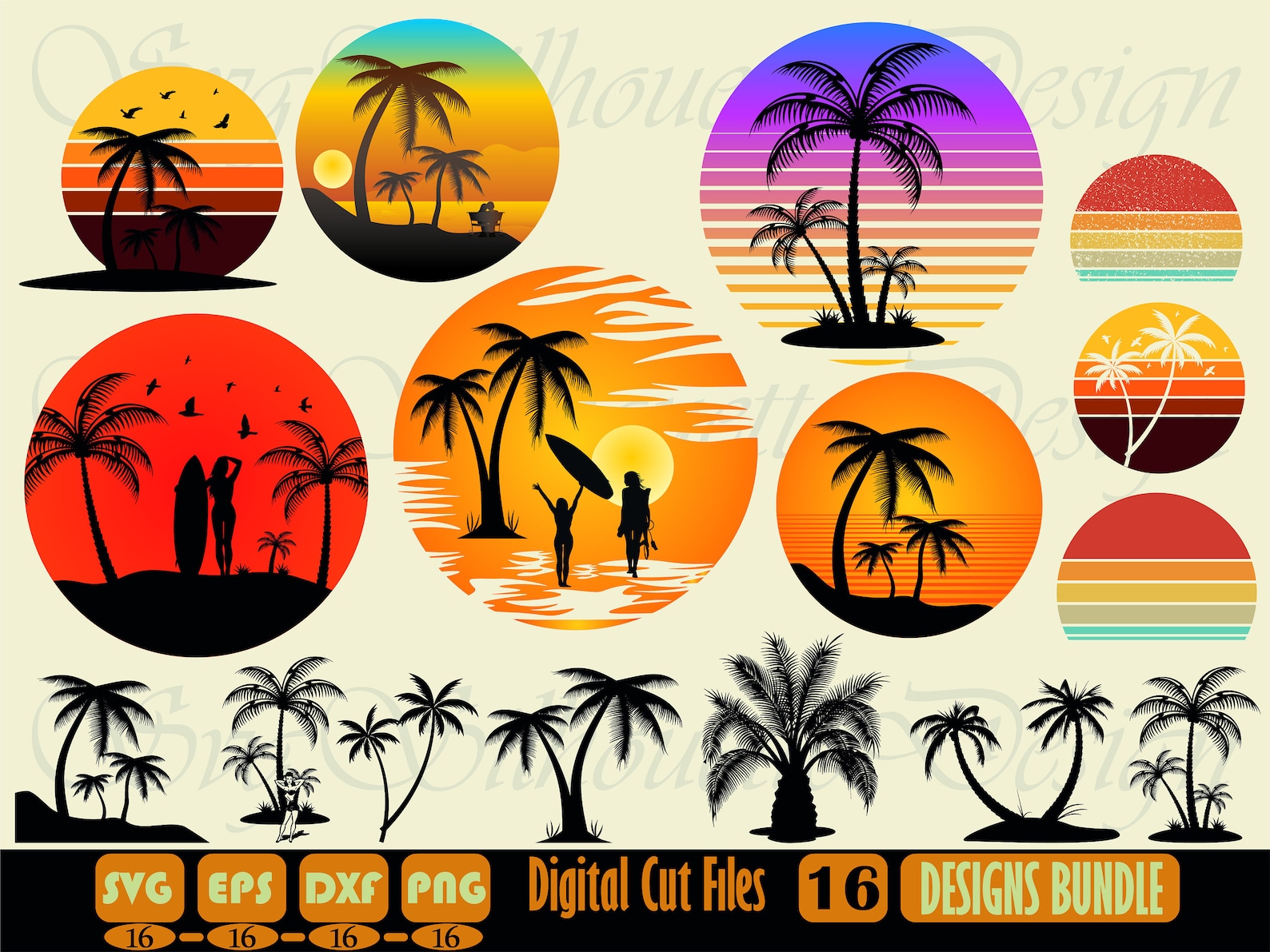 Palm Tree SVG Sunset SVG Bundle Palm Tree Clipart Palm Cut - Etsy France