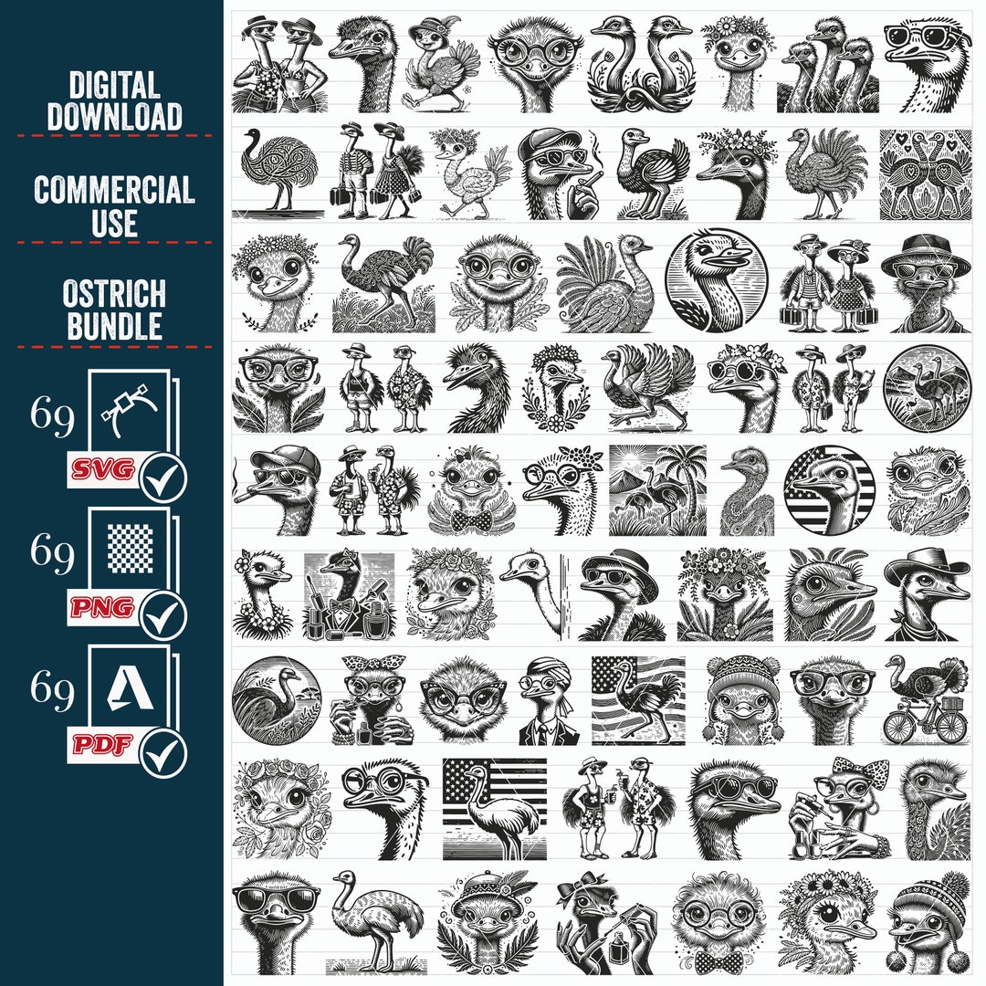 OSTRICH SVG Png Mega Bundle, Cut File Ostrich, Animal Flower Crown ...
