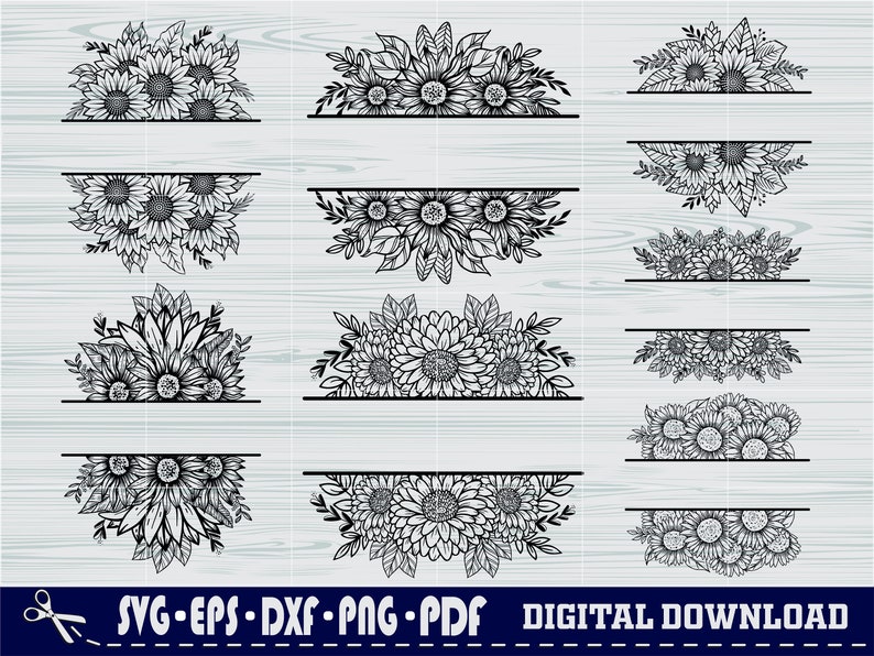 Split Sunflower SVG Monogram SVG Half Sunflower Clipart - Etsy
