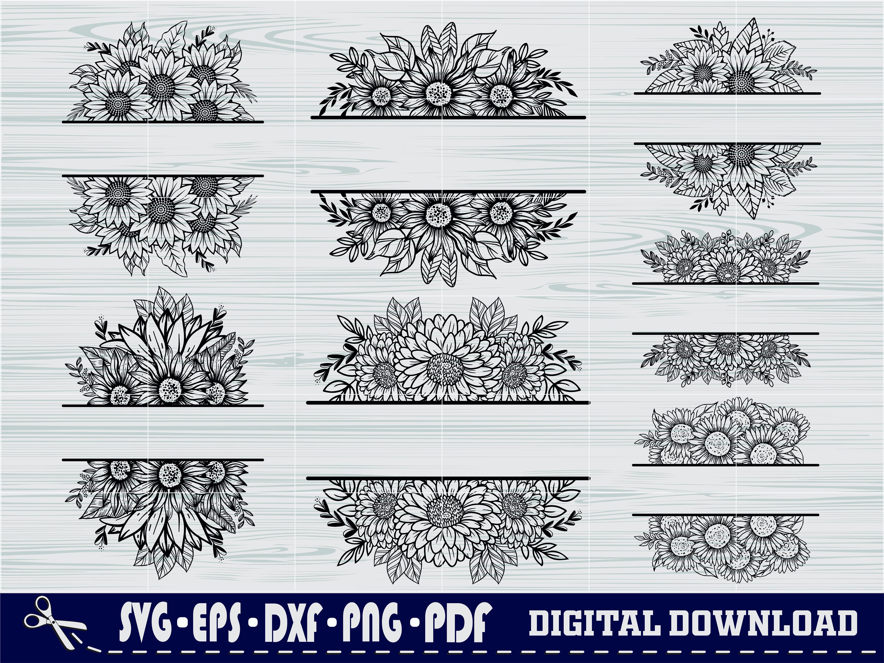 Split Sunflower SVG Monogram SVG Half Sunflower Clipart - Etsy