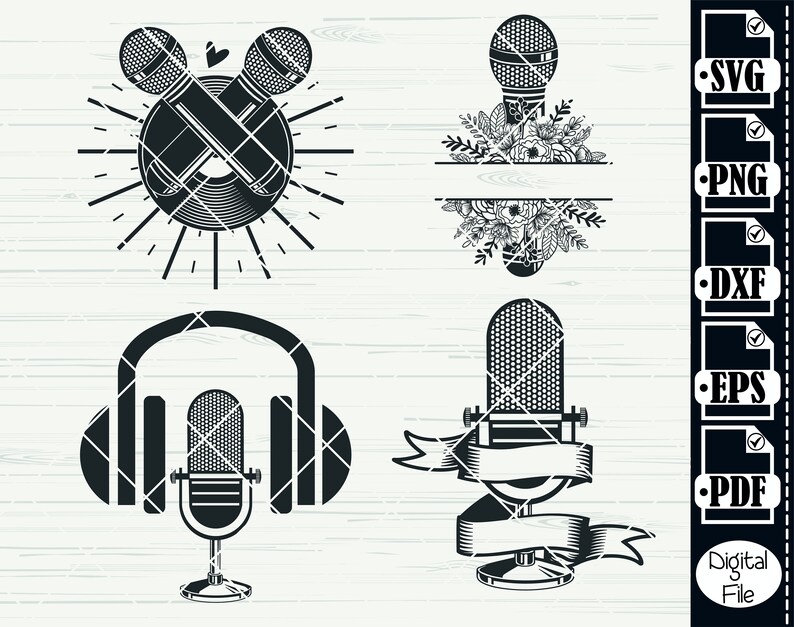 Floral Microphone SVG Bundle, Music Clipart (digital Files) - Etsy