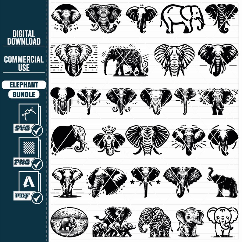 Floral Elephant SVG Bundle, Animal Flower Cut Files (digital Download ...