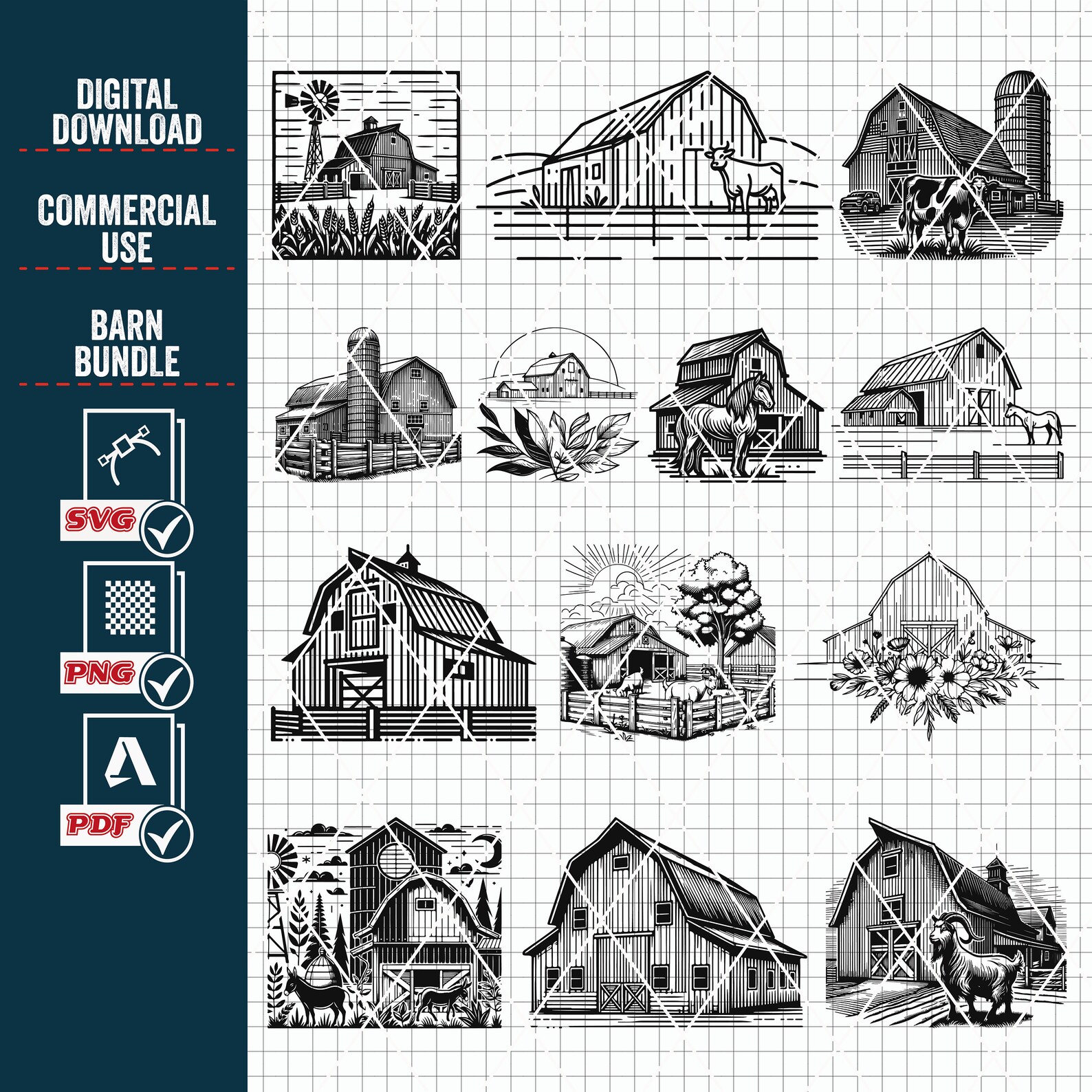 Floral Barn SVG Mega Bundle, Farmhouse Vector Cut Files (digital ...