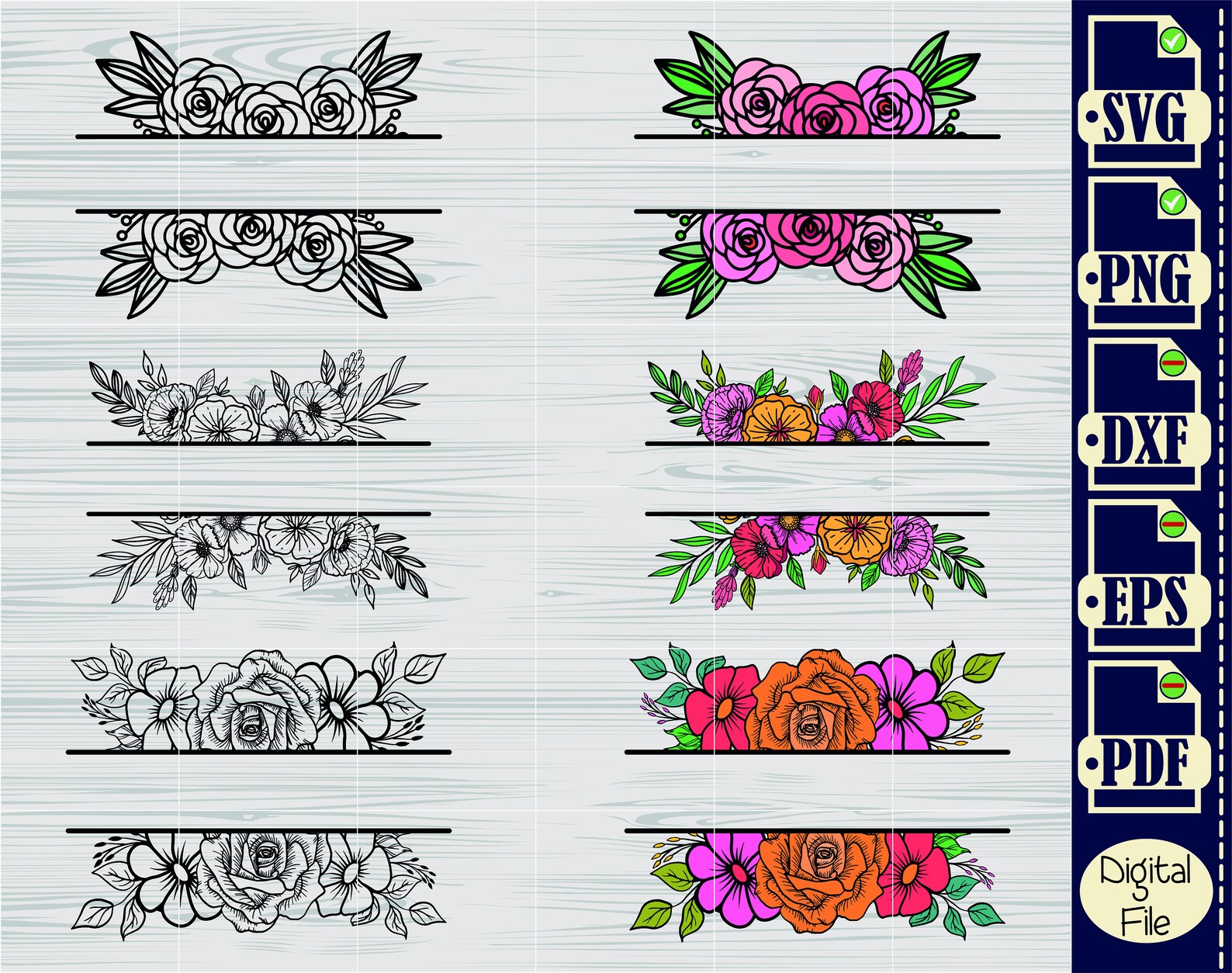 Split Floral Frame SVG1 Floral Border SVG Flower Monogram - Etsy