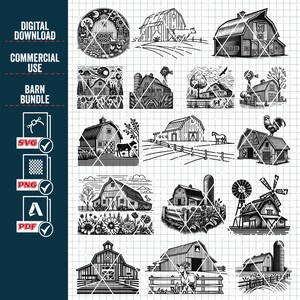 Floral Barn SVG Mega Bundle, Farmhouse Vector Cut Files (digital ...