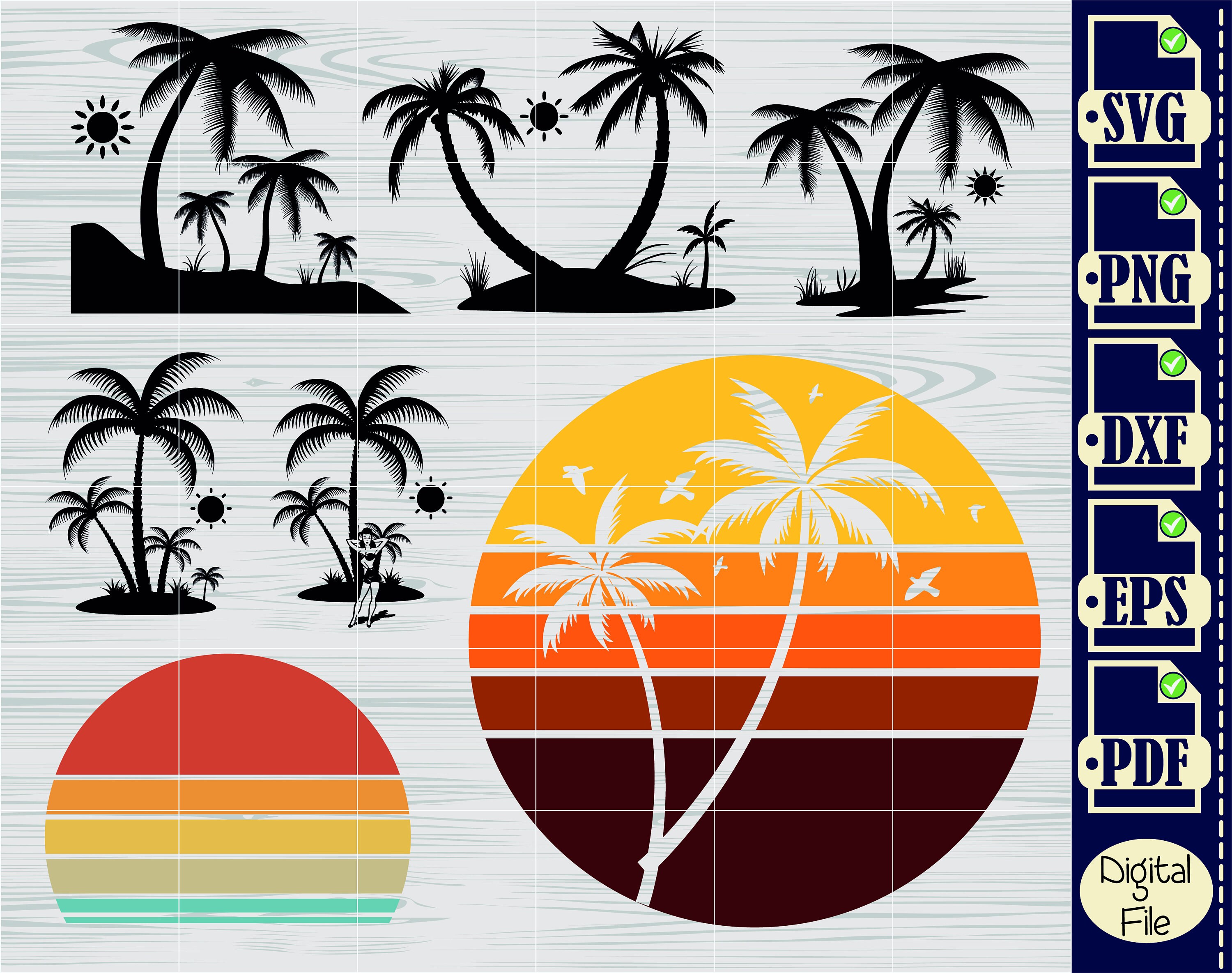 Sunset Palm Tree SVG Bundle, Beach Clipart (digital Files) - Etsy