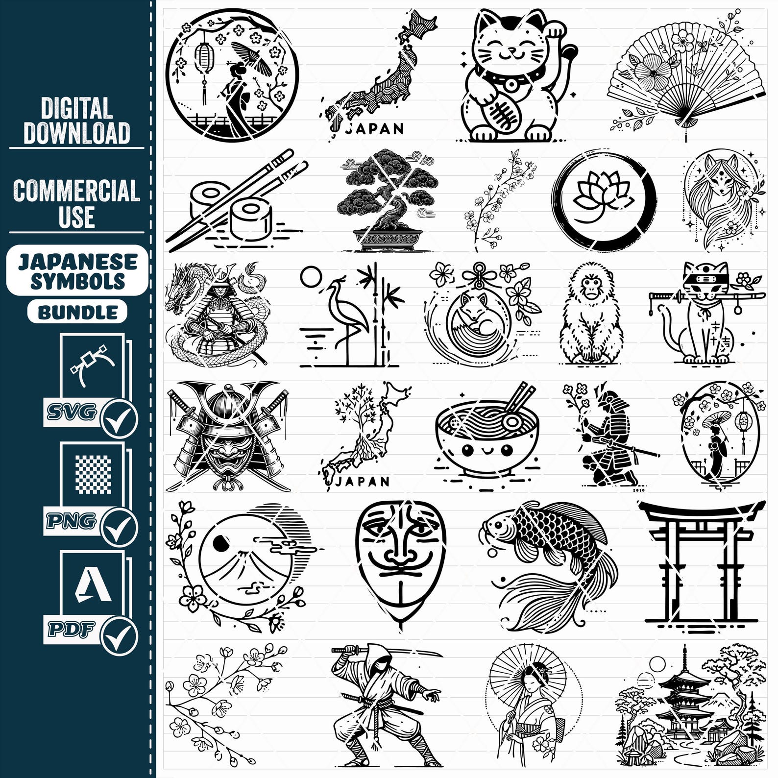 Japanese Symbols SVG Bundle, Geisha, Sakura, Ninja (digital Download ...