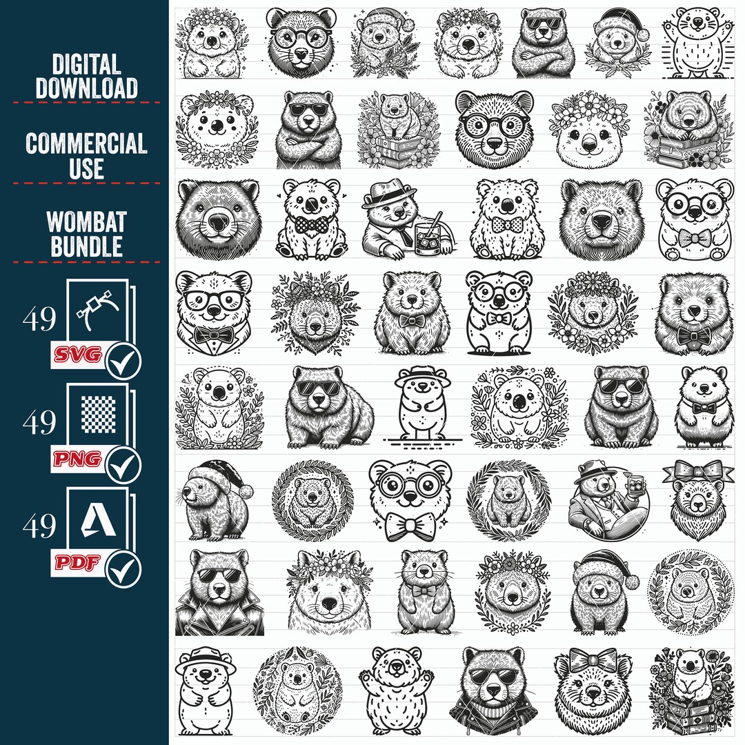 WOMBAT SVG PNG Big Bundle, Wombat Cut File, Animal Face Svg Cut File ...