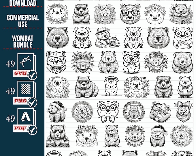Floral Wombat Svg, Jpeg, Png, Dxf, Animal Clip Art, Wombat Mandela ...