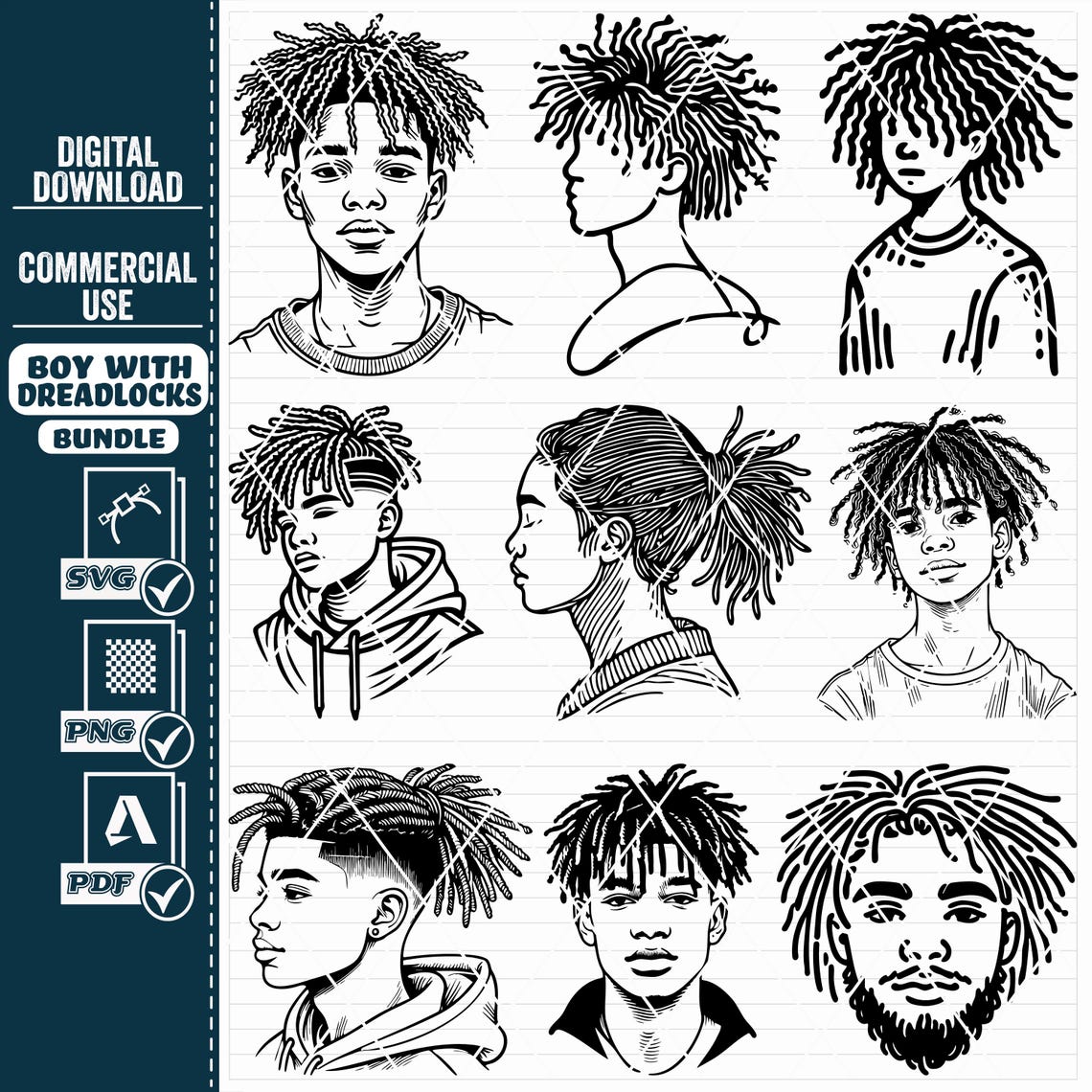 Boy Dreadlocks SVG Bundle, Clipart, Vector Cut Files (digital Download ...