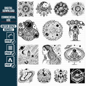 Outer Space SVG PNG Bundle, Celestial, Astronaut Cut Files (digital ...
