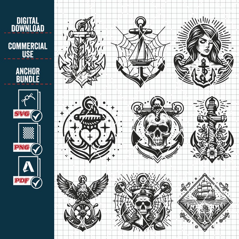 Anchor SVG Bundle, Nautical Clipart (digital Download) - Etsy