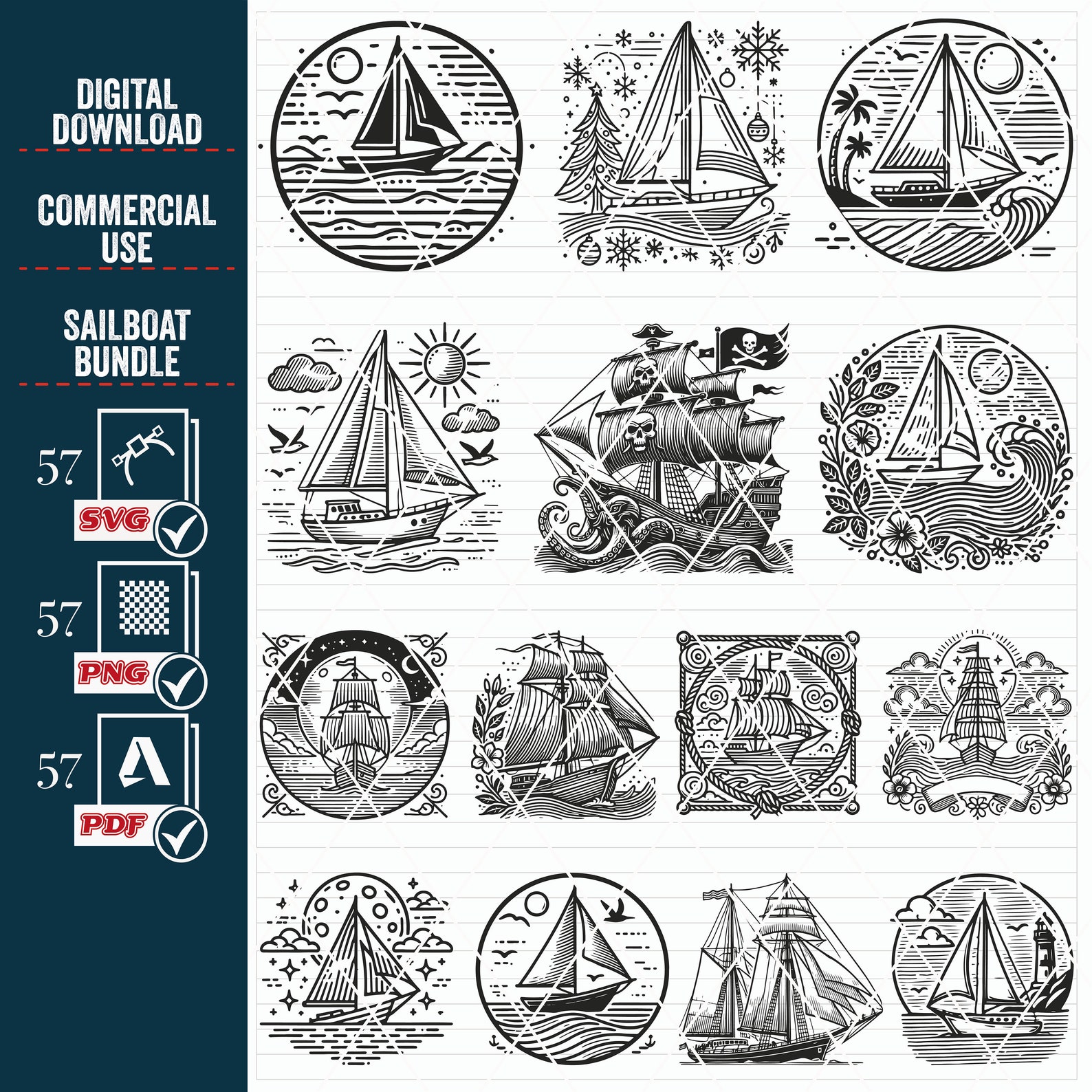 Sailboat Mega Bundle, SVG, PNG, PDF, Nautical Clipart - Etsy