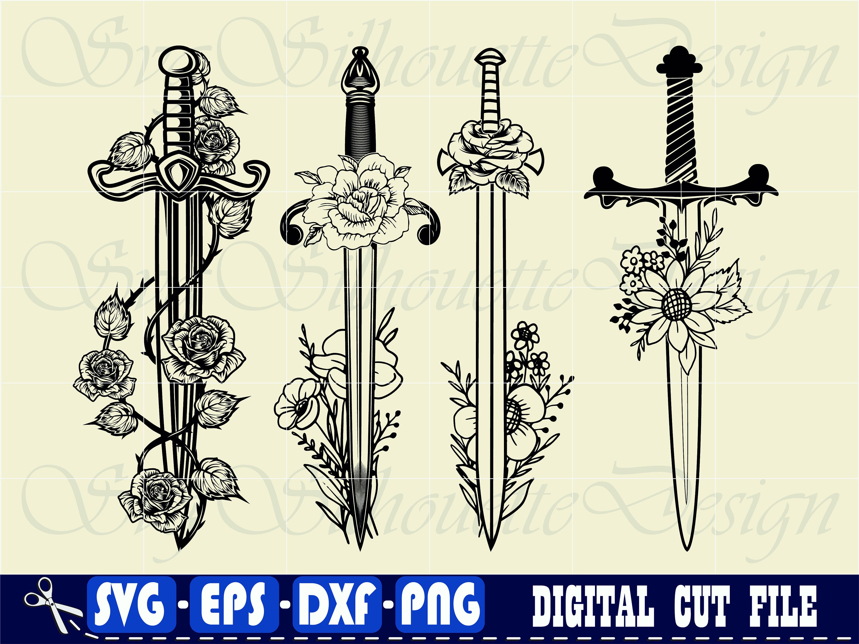 Sword Svg File 2 Flower Sword Svg Floral Sword Cut File - Etsy Australia