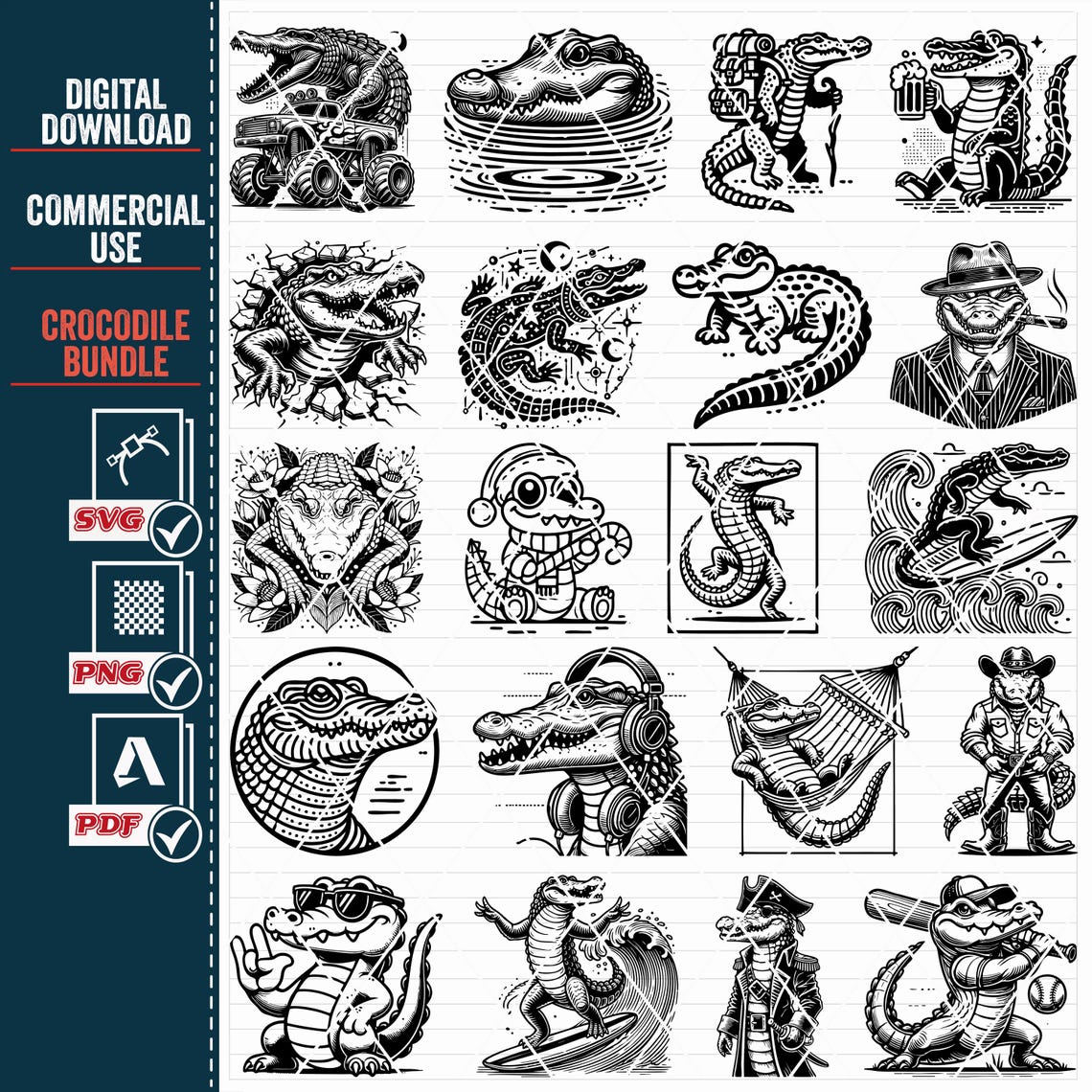 Crocodile Alligator SVG PNG Clipart Bundle (78 Files) - Etsy