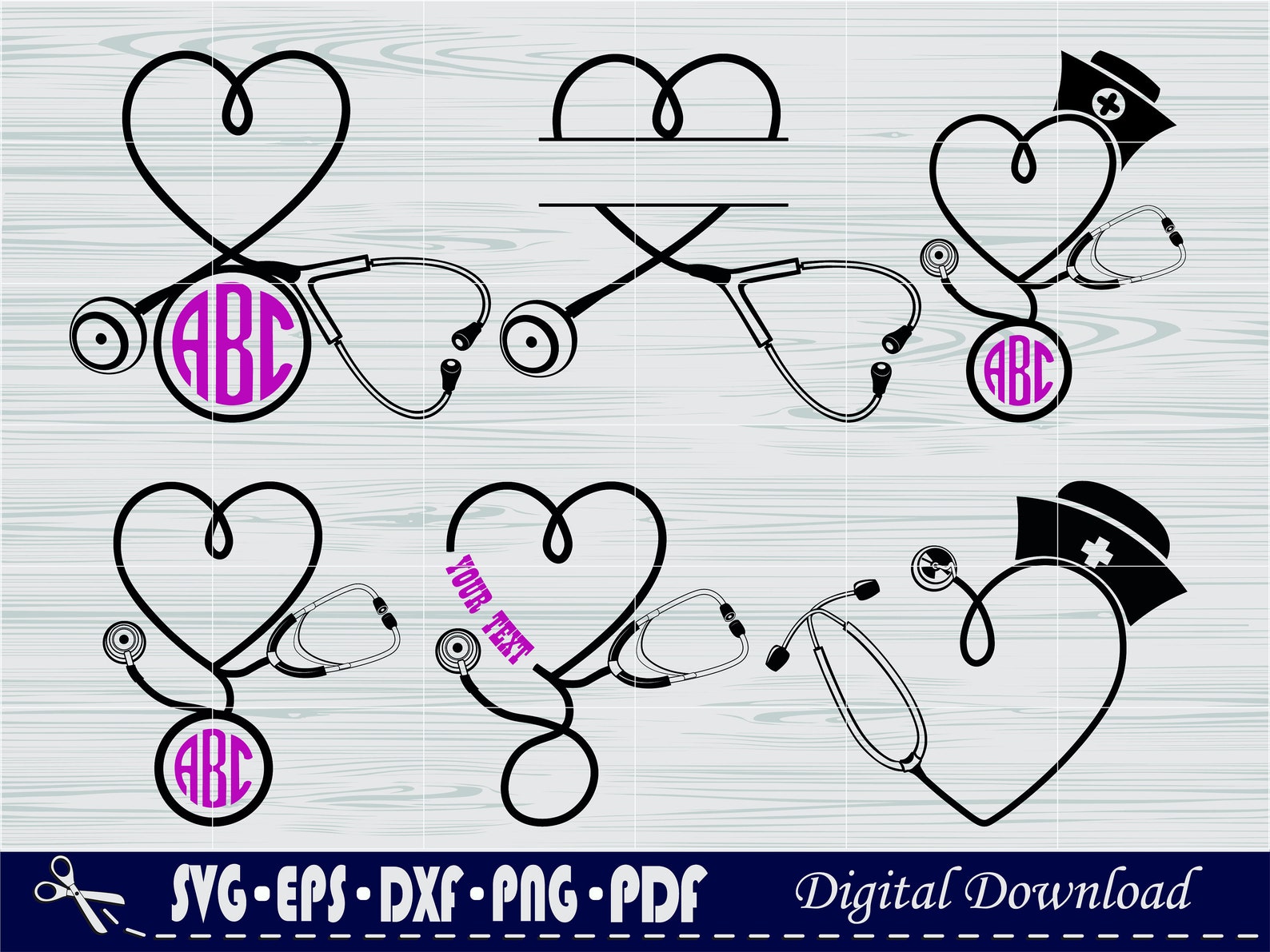 Stethoscope SVG 3 Stethoscope Split Monogram SVG Bundle - Etsy