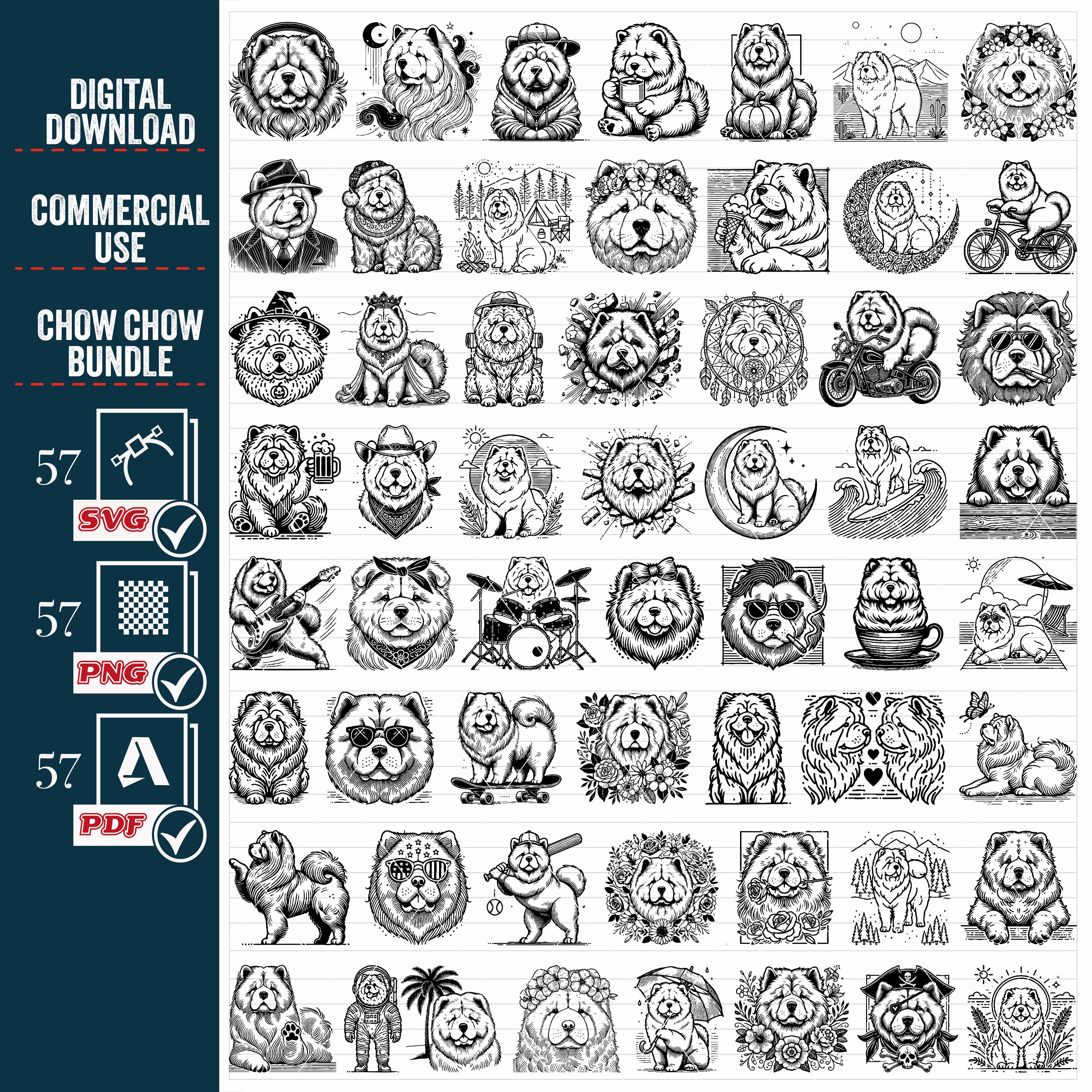 Chow Chow Clipart Bundle, Dog Vector Illustration (SVG, PNG, PDF) - Etsy