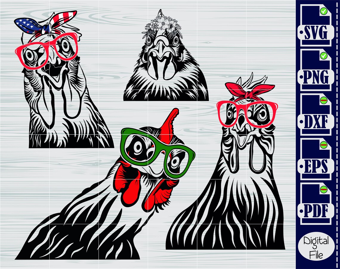 Chicken Svg Files 6 for Cricut Cute Rooster Clipart Farm - Etsy