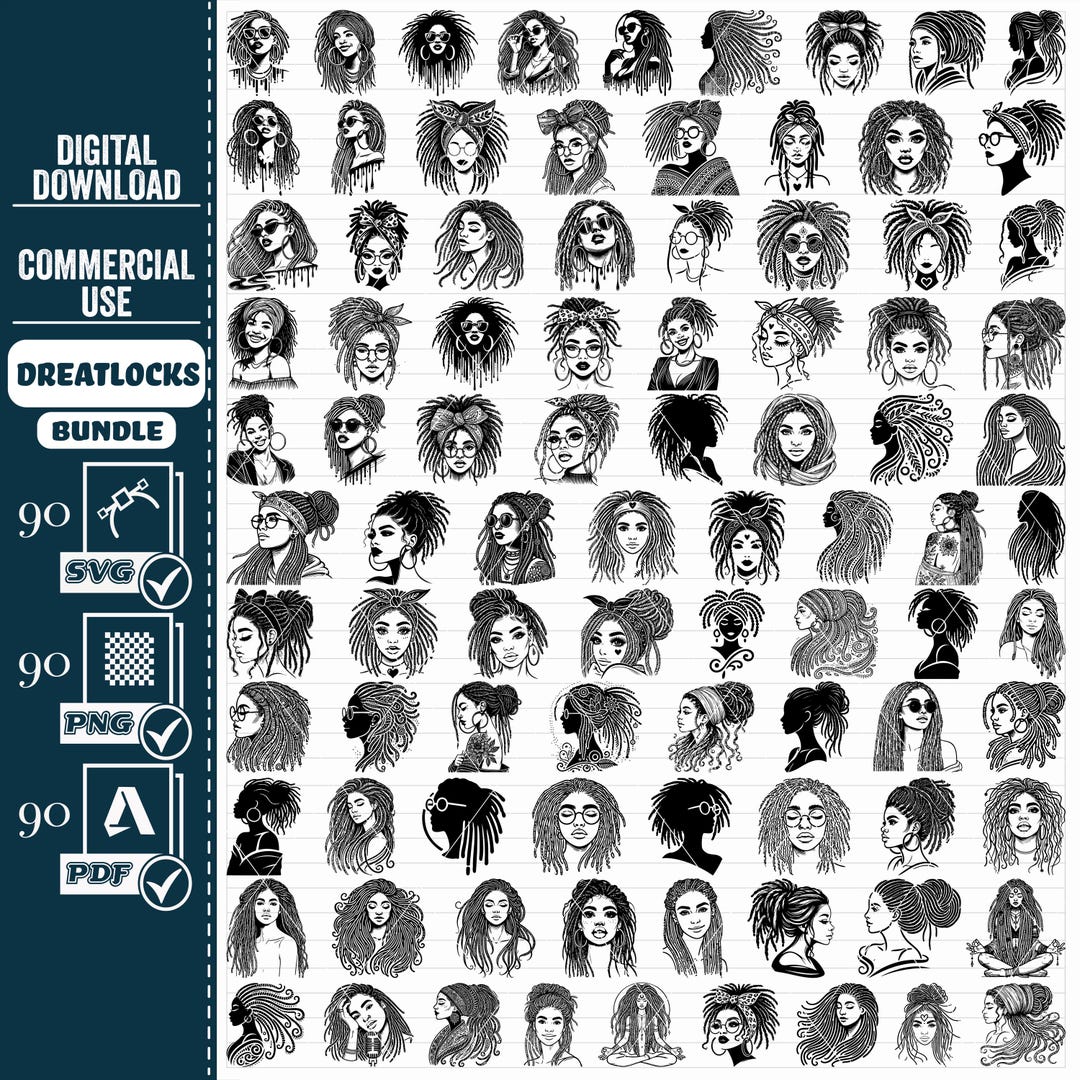 Dreadlocks Woman SVG Bundle, Dreadlocks Png, Dreadlocks Vector ...
