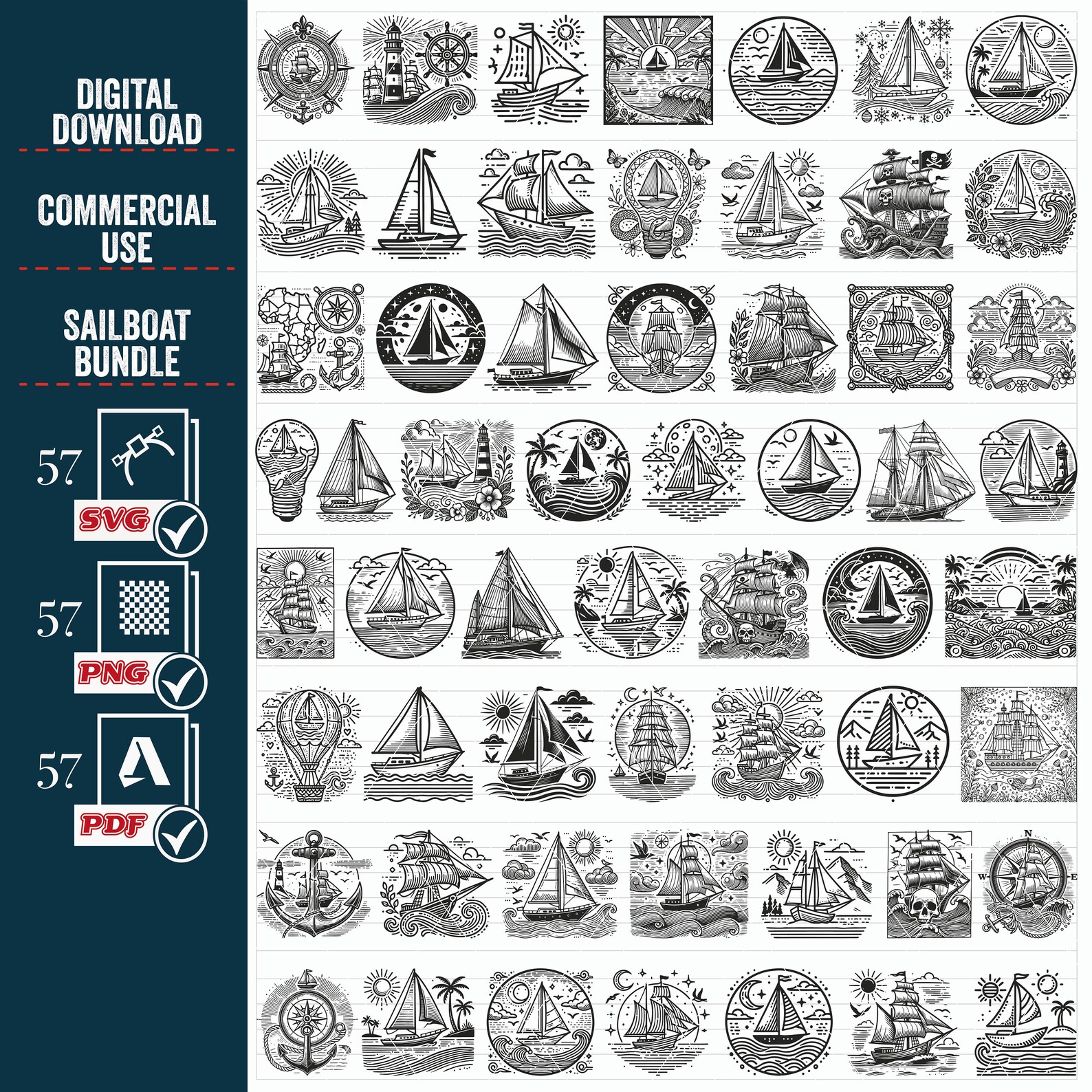 Sailboat Mega Bundle, SVG, PNG, PDF, Nautical Clipart - Etsy