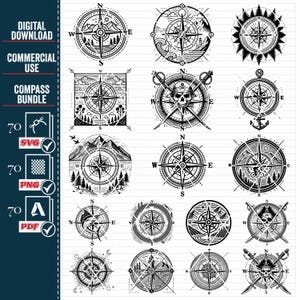 Nautical Compass SVG PNG Bundle, Vector Clipart (commercial Use) - Etsy