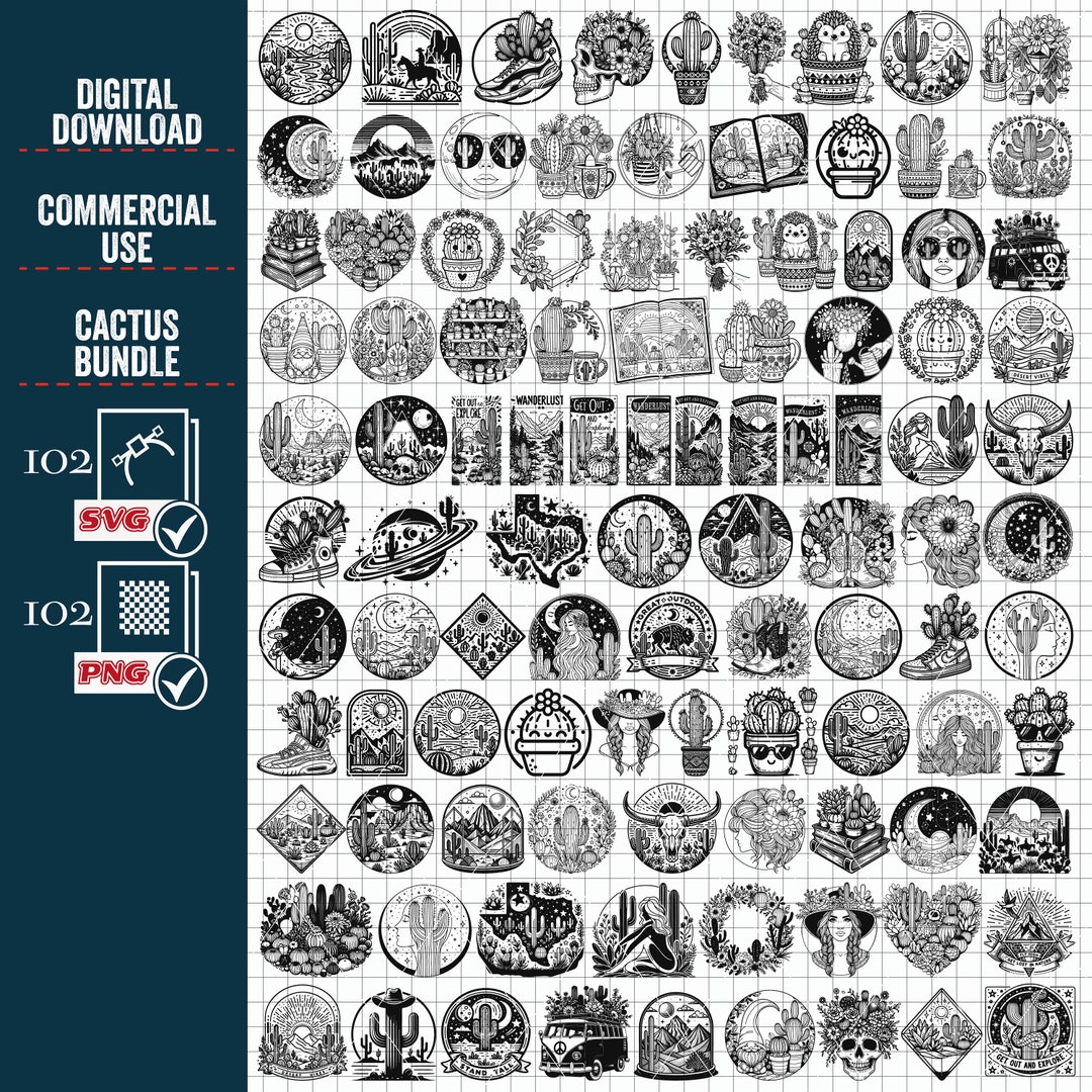 CACTUS SVG Png MEGA Bundle,1, Cactus Cut File, Desert Scene Svg, Cactus ...