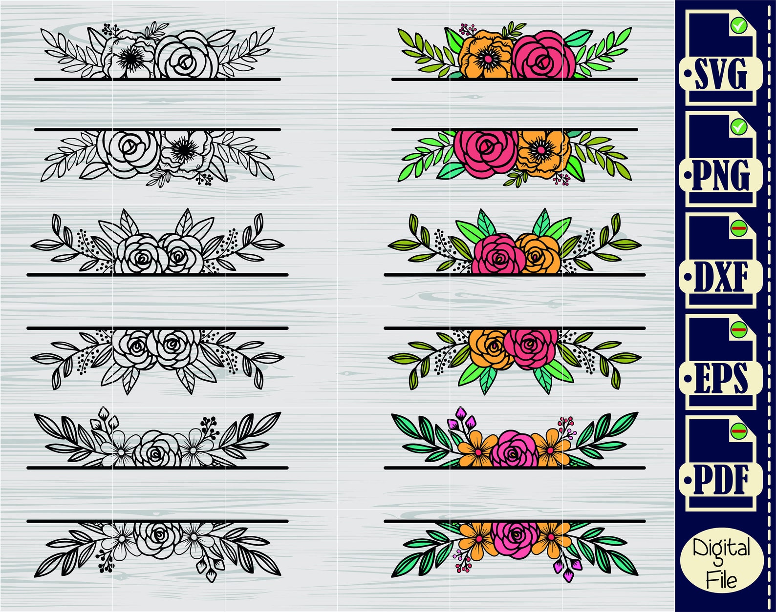 Split Floral Frame SVG1 Floral Border SVG Flower Monogram - Etsy